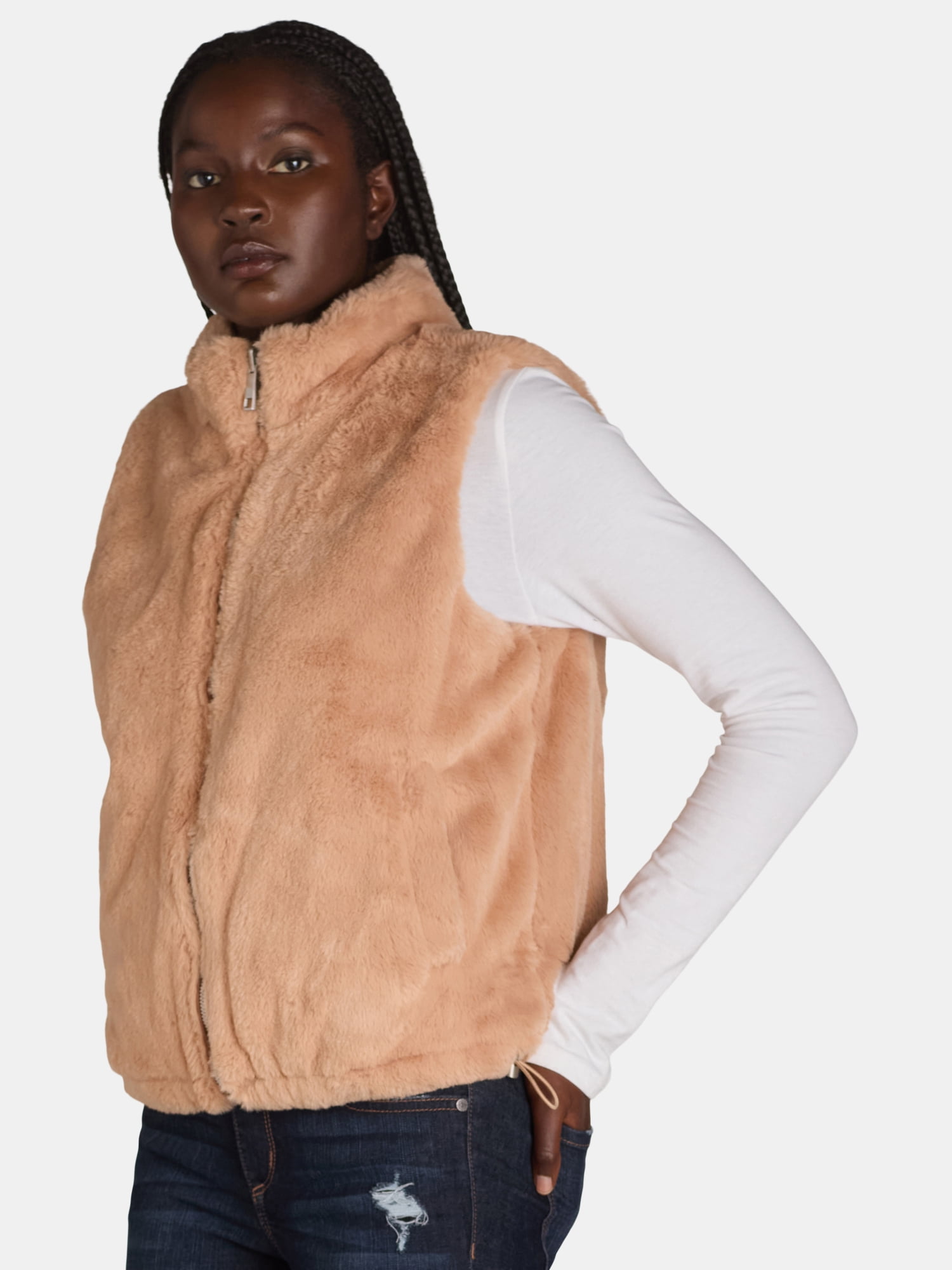 Time and Tru Women’s Faux Fur/Puffer Reversible Vest, Sizes XS-XL ...