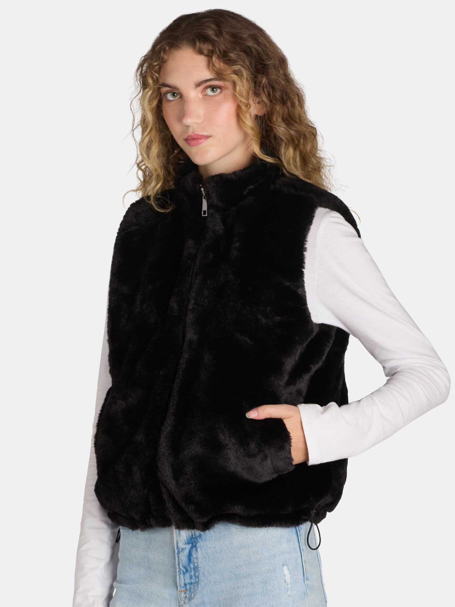Time and Tru Women’s Faux Fur/Puffer Reversible Vest, Sizes XS-XL ...