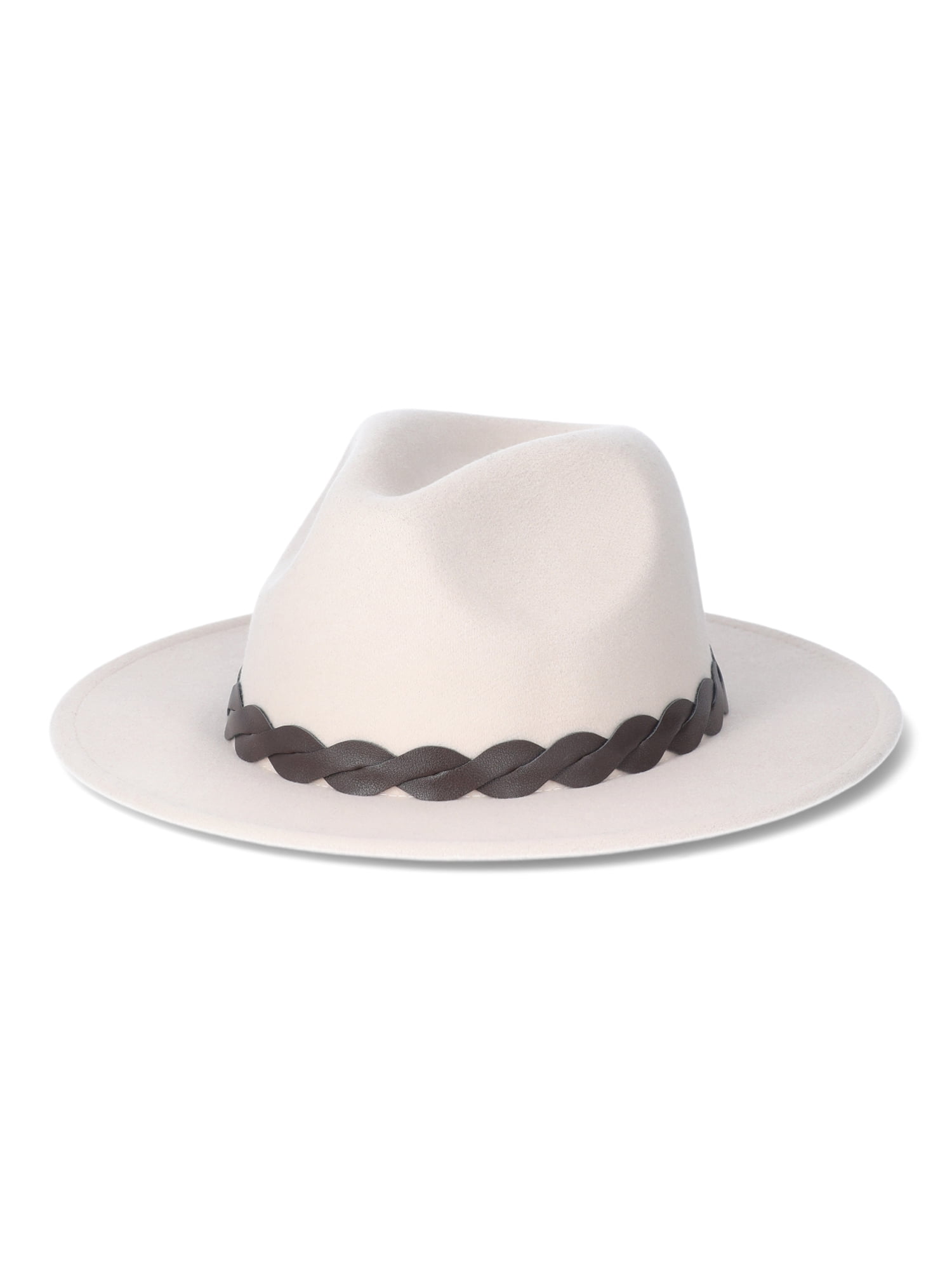 Time & Tru Light Tan Fedora with Twisted PU Trim, One Size, Sustainable ...