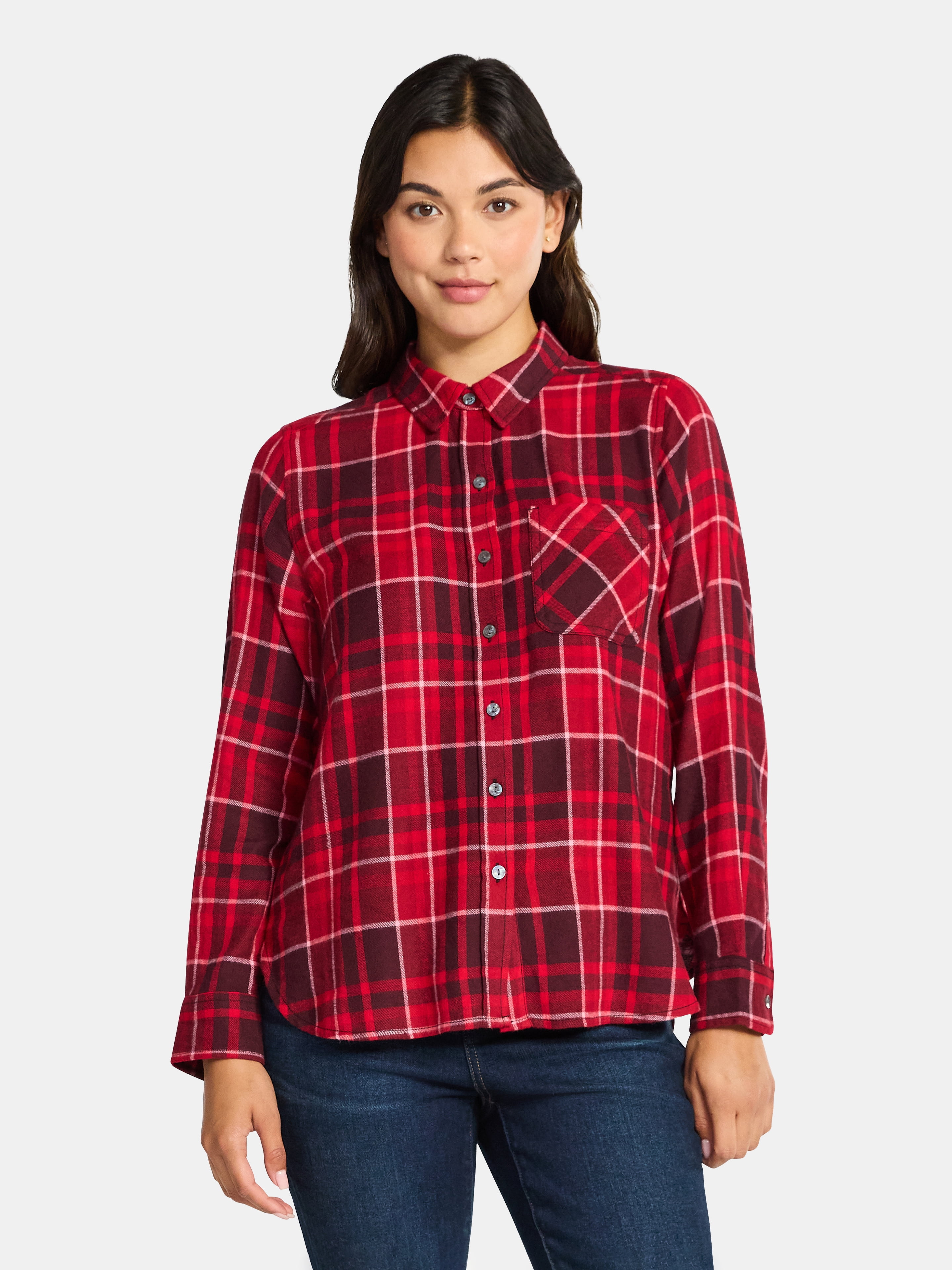 Time and Tru Women's Flannel Long Sleeve Shirt, Sizes XS-XXXL - Walmart.com
