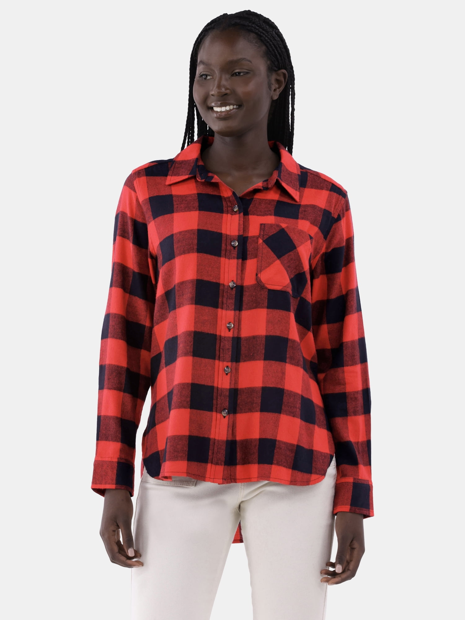 Time and Tru Women's Button Down Flannel Shirt with Long Sleeves, Sizes ...