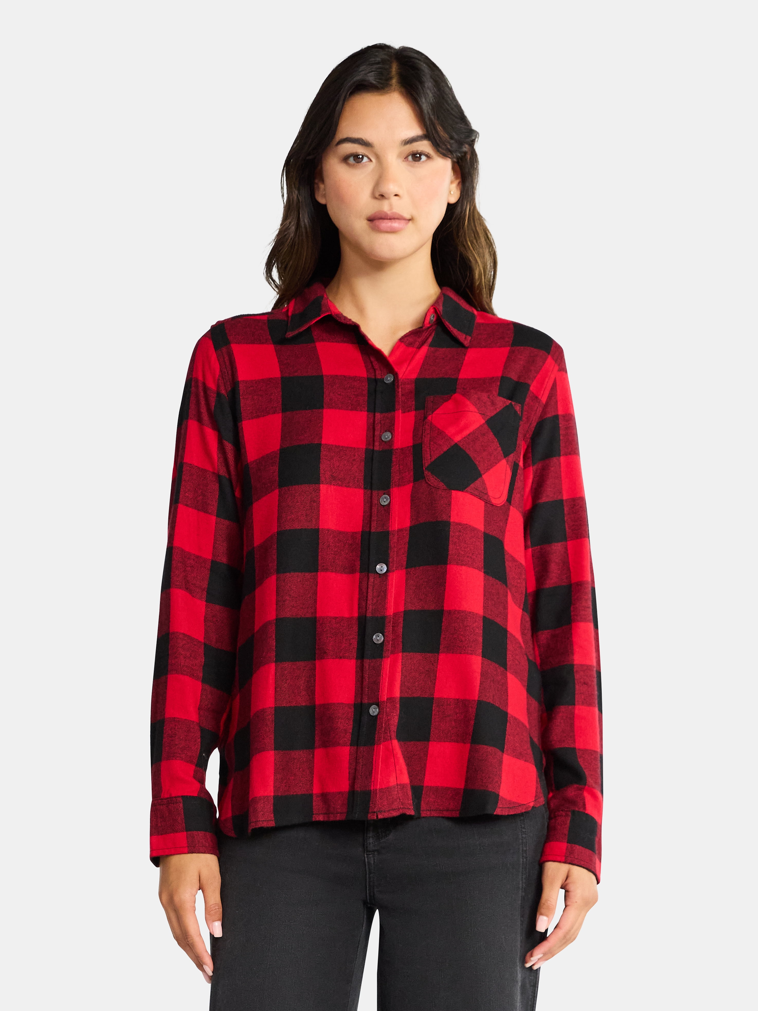 Time and Tru Women's Flannel Shirt with Long Sleeves, Sizes XS-XXXL ...