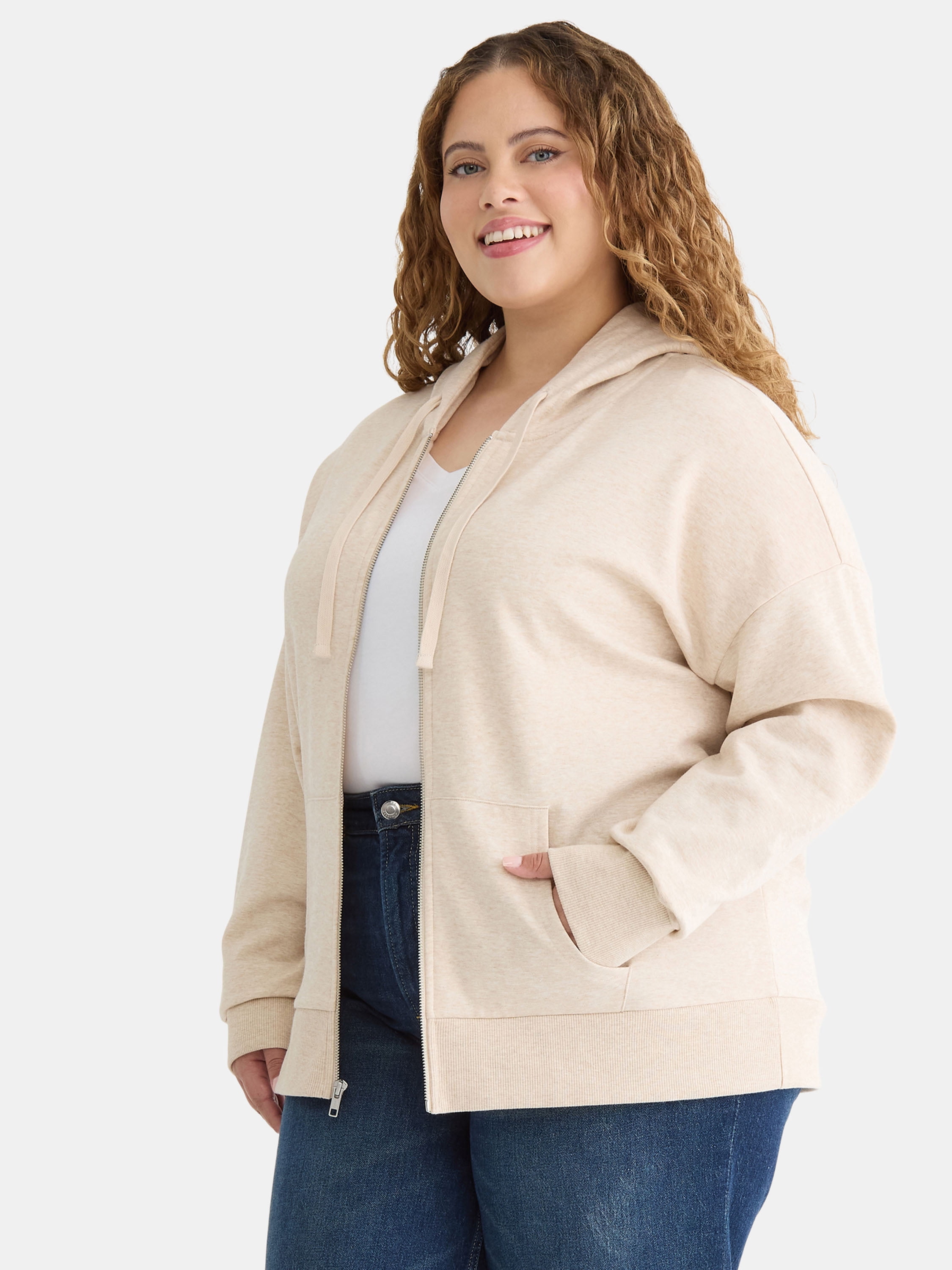 Time and Tru Women’s and Women’s Plus Zip Up Fleece Jacket with Hood ...