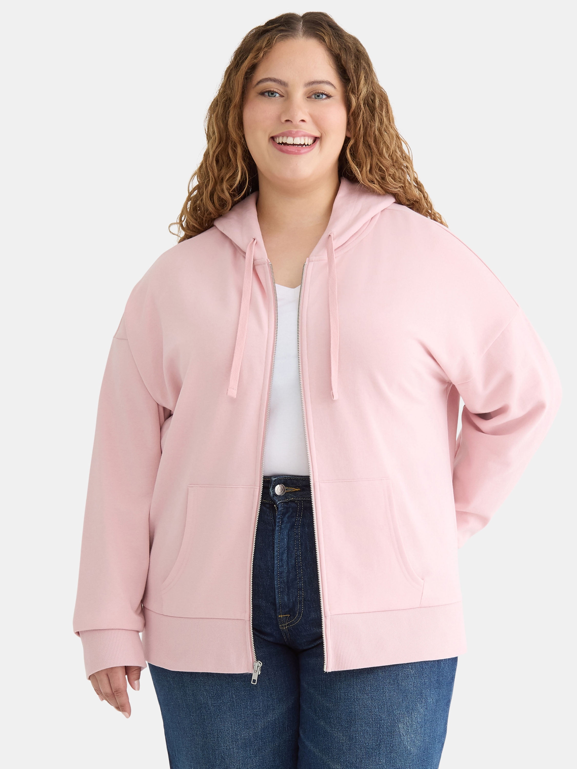 Time and Tru Women’s and Women’s Plus Zip Up Fleece Jacket with Hood ...