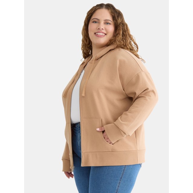 Time and Tru Women’s and Women’s Plus Zip Up Fleece Jacket with Hood ...