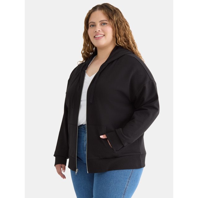 Time and Tru Women’s and Women’s Plus Zip Up Fleece Jacket with Hood ...
