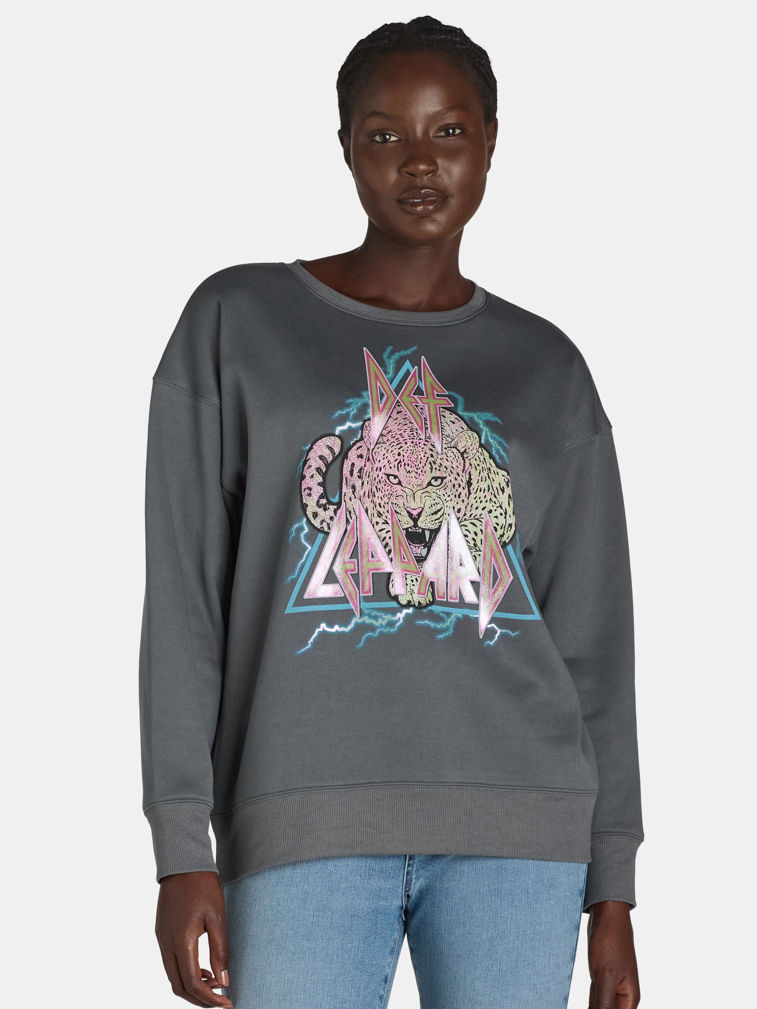 Time and Tru Women's Def Leppard Graphic Pullover Sweatshirt, Sizes S ...