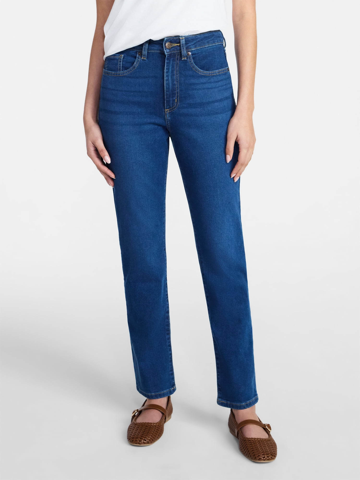 Time and Tru Women's High Rise Curvy Straight Leg Jeans, 29" Inseam ...
