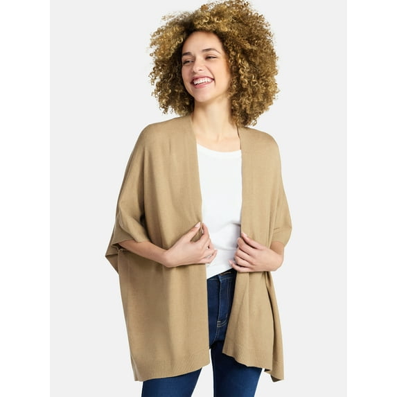 Time and Tru Women's and Women’s Plus Open Front Knit Wrap. Lightweight ...
