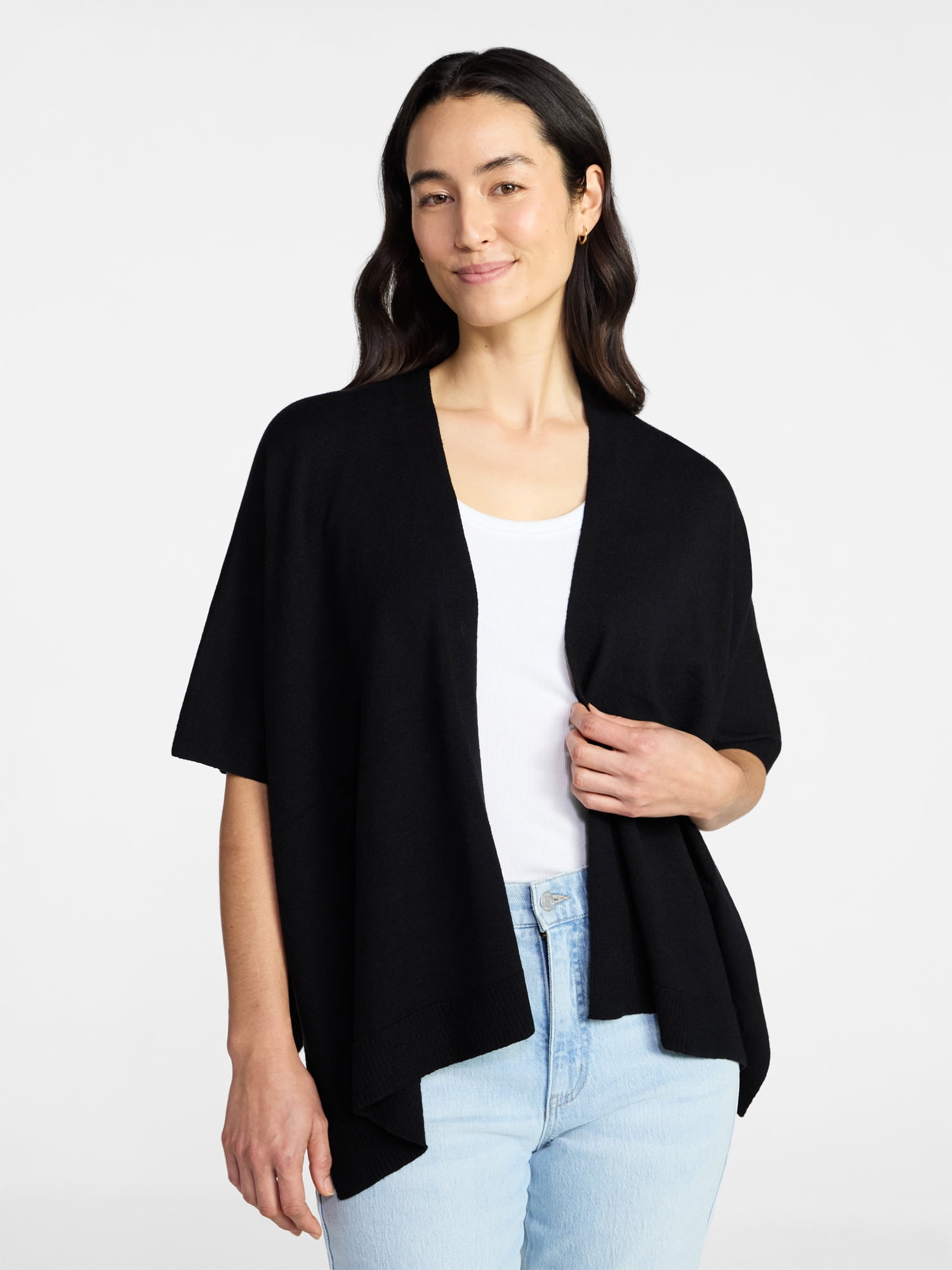 Time and Tru Women's Open Front Knit Wrap with Soft Feel, Lightweight ...