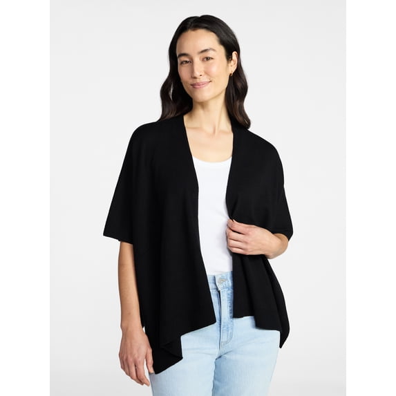 Time and Tru Women's and Women’s Plus Open Front Knit Wrap. Lightweight ...
