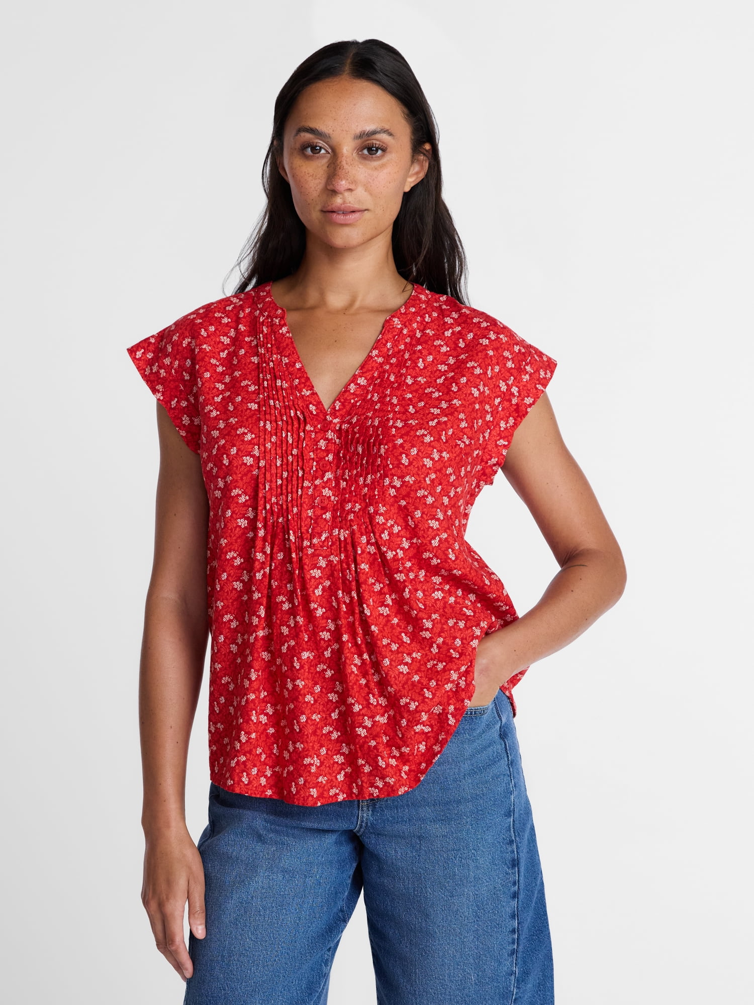 Time and Tru Women's Linen Pintuck Top, Sizes XS-XXXL - Walmart.com