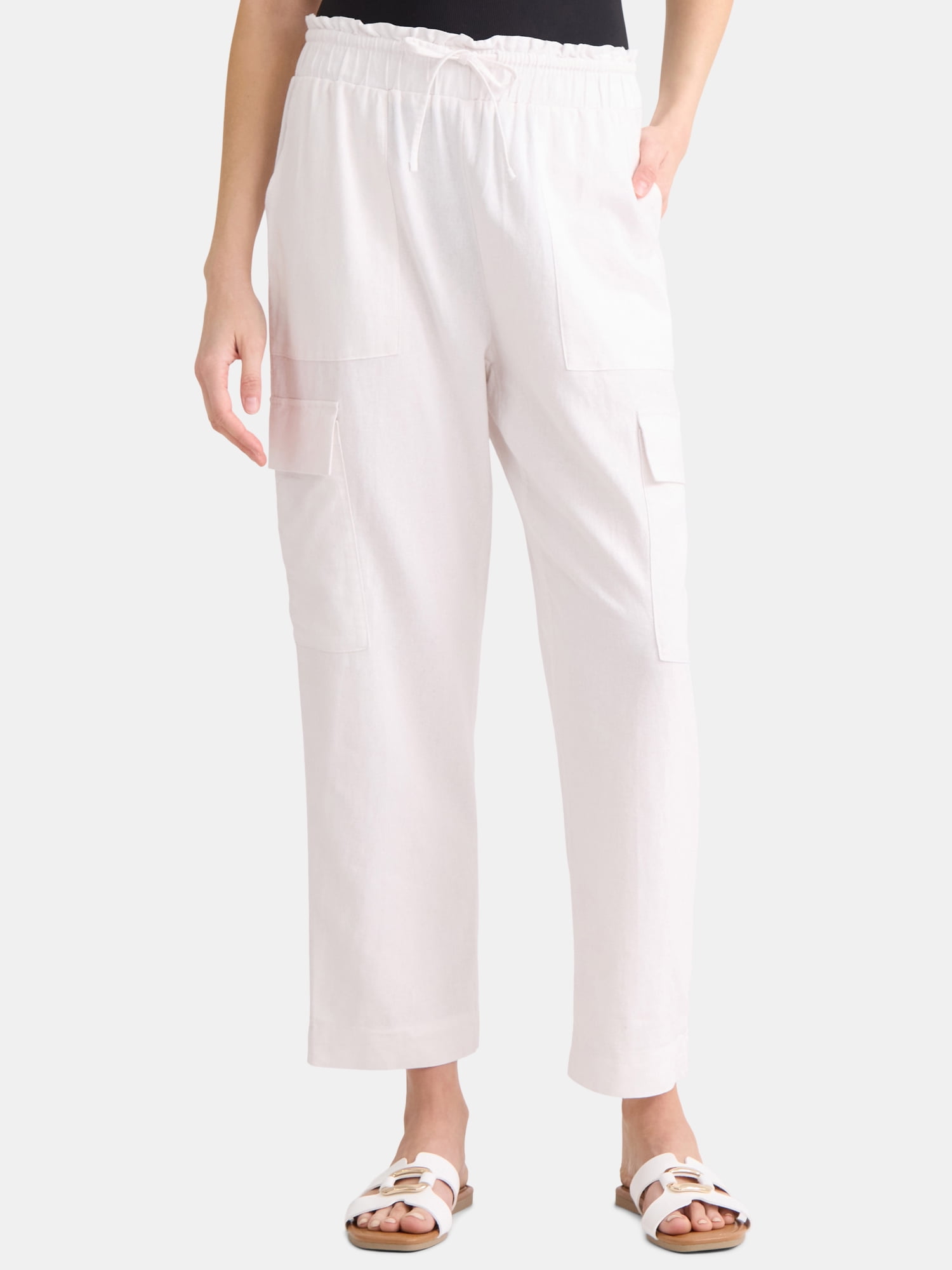 Time and Tru Women’s and Women’s Plus Linen Blend Cropped Cargo Pants ...