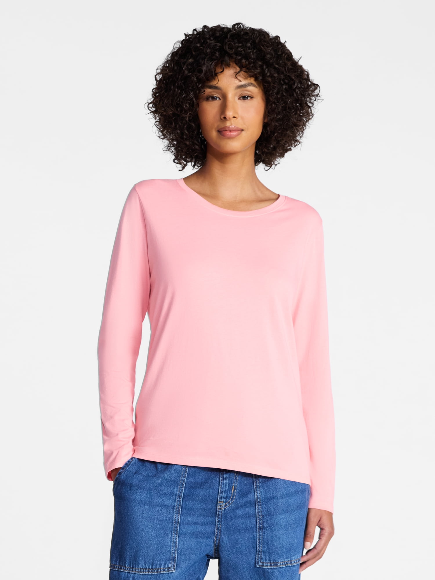 Time and Tru Women's Crewneck Tee with Long Sleeves, Sizes XS-XXXL ...