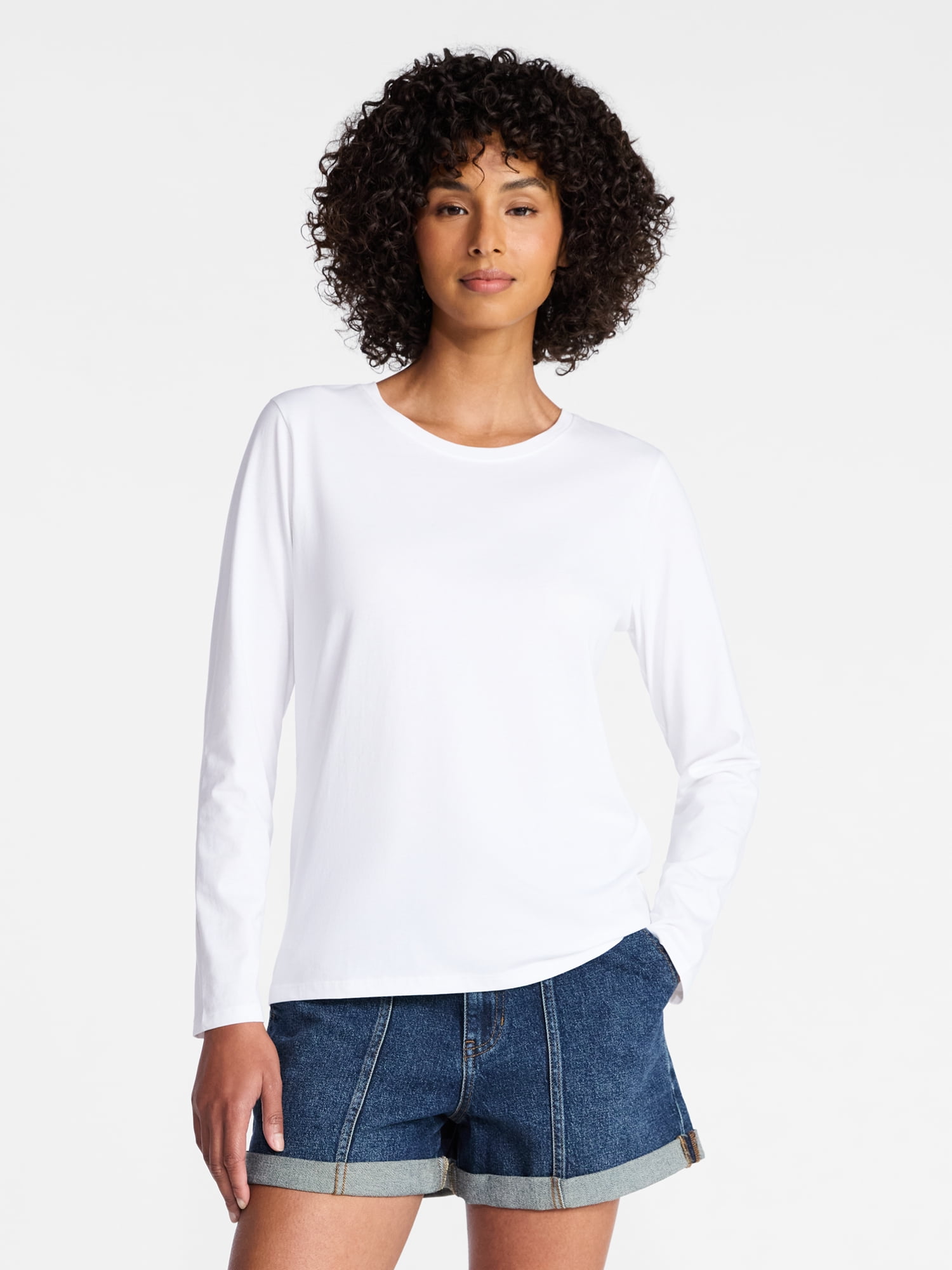 Time and Tru Women's Crewneck Tee with Long Sleeves, Sizes XS-XXXL ...