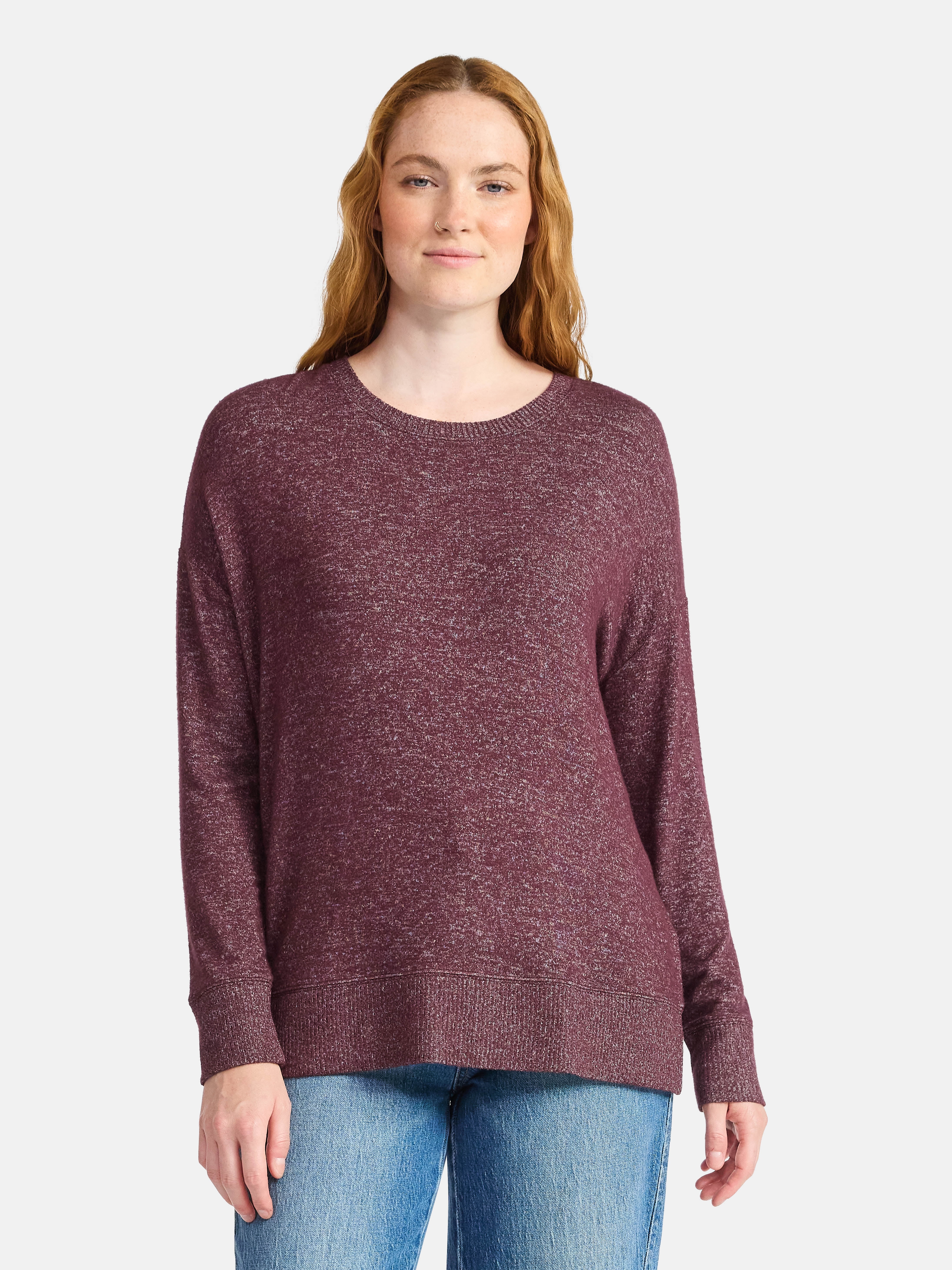 Time and Tru Women's Hacci Knit Tee with Long Sleeves, Sizes XS-XXXL ...