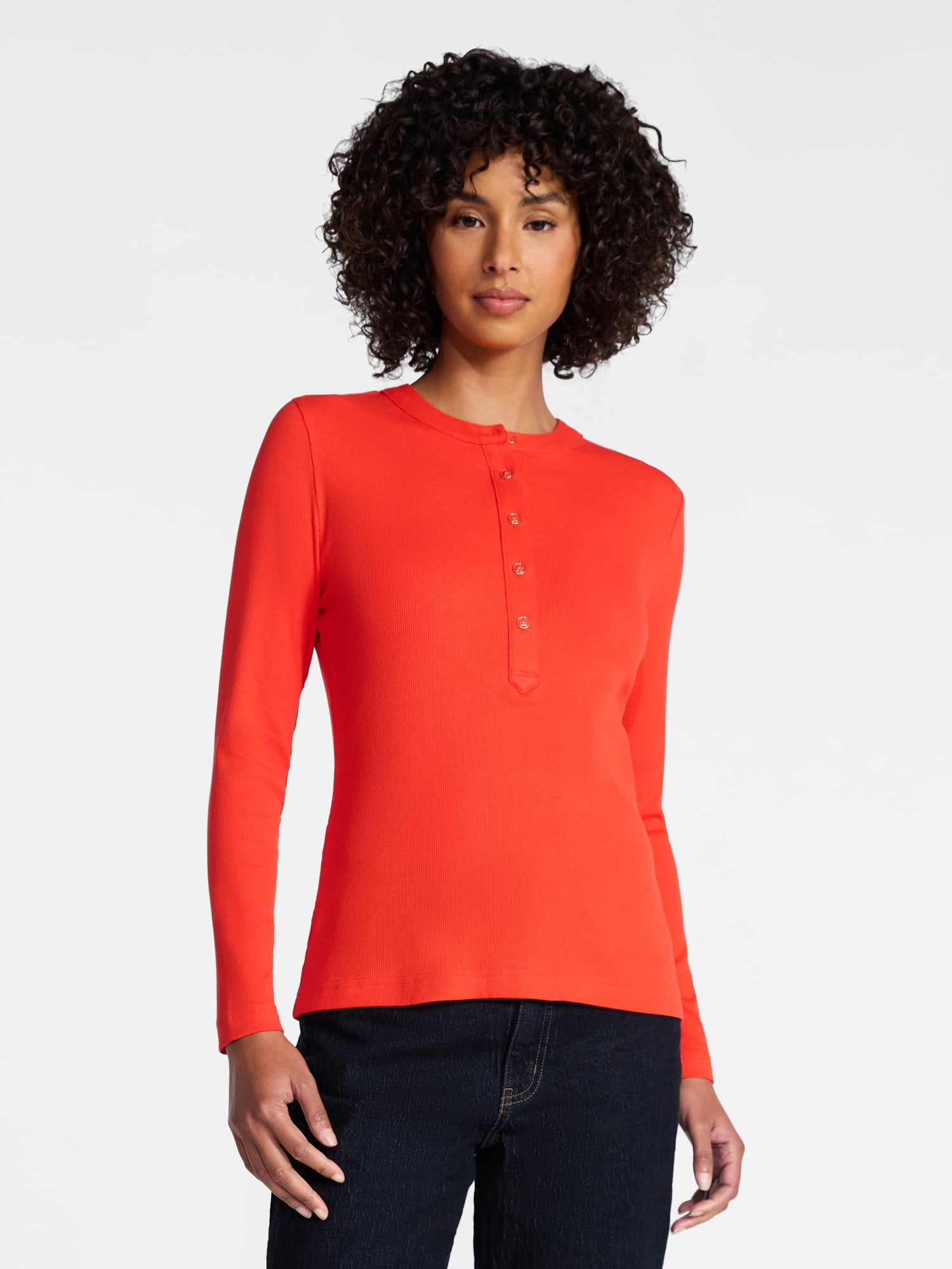 Time and Tru Women's Ribbed Henley with Long Sleeves, Sizes XS-XXXL ...