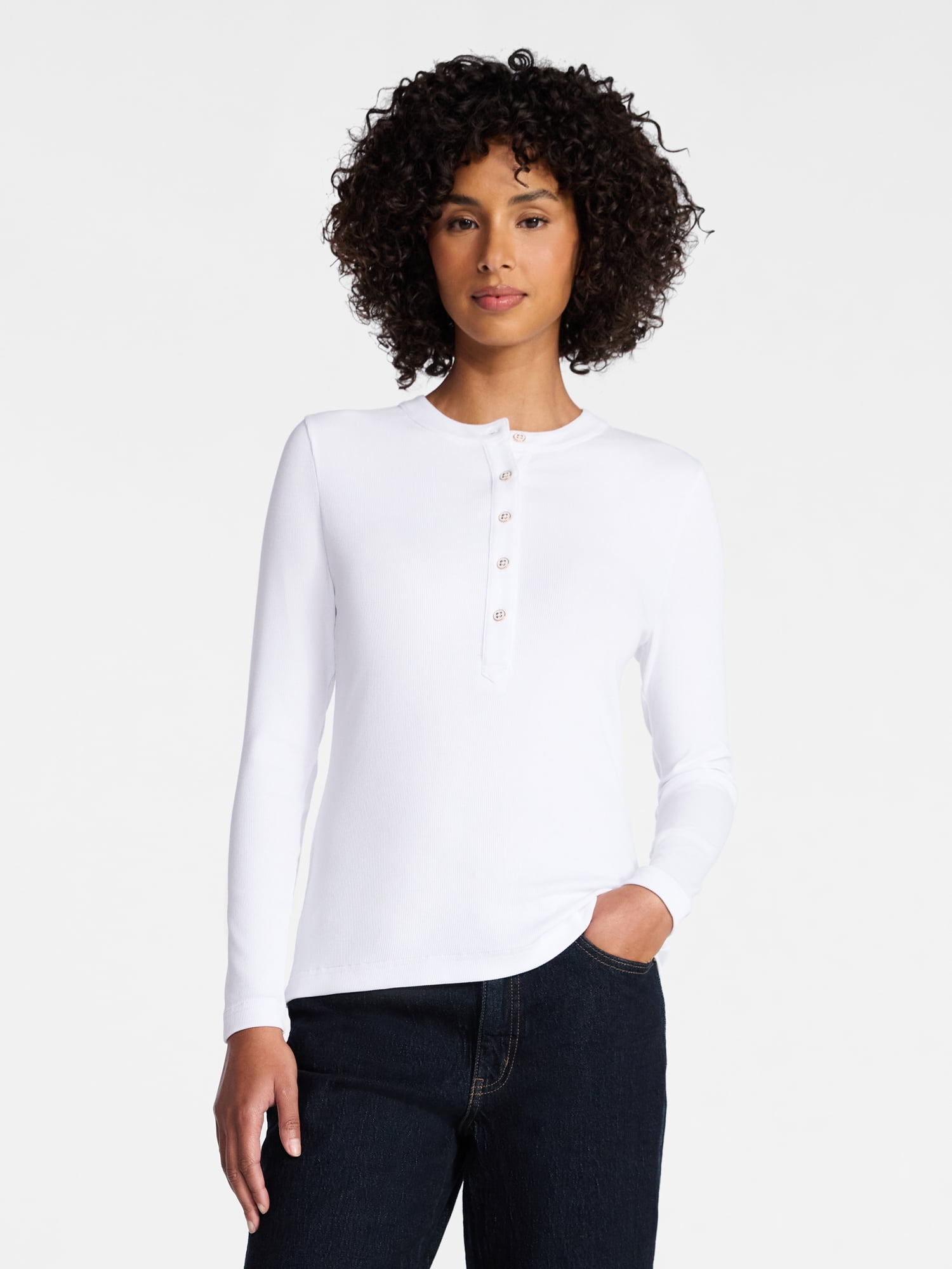 Time and Tru Women's Ribbed Henley with Long Sleeves, Sizes XS-XXXL ...