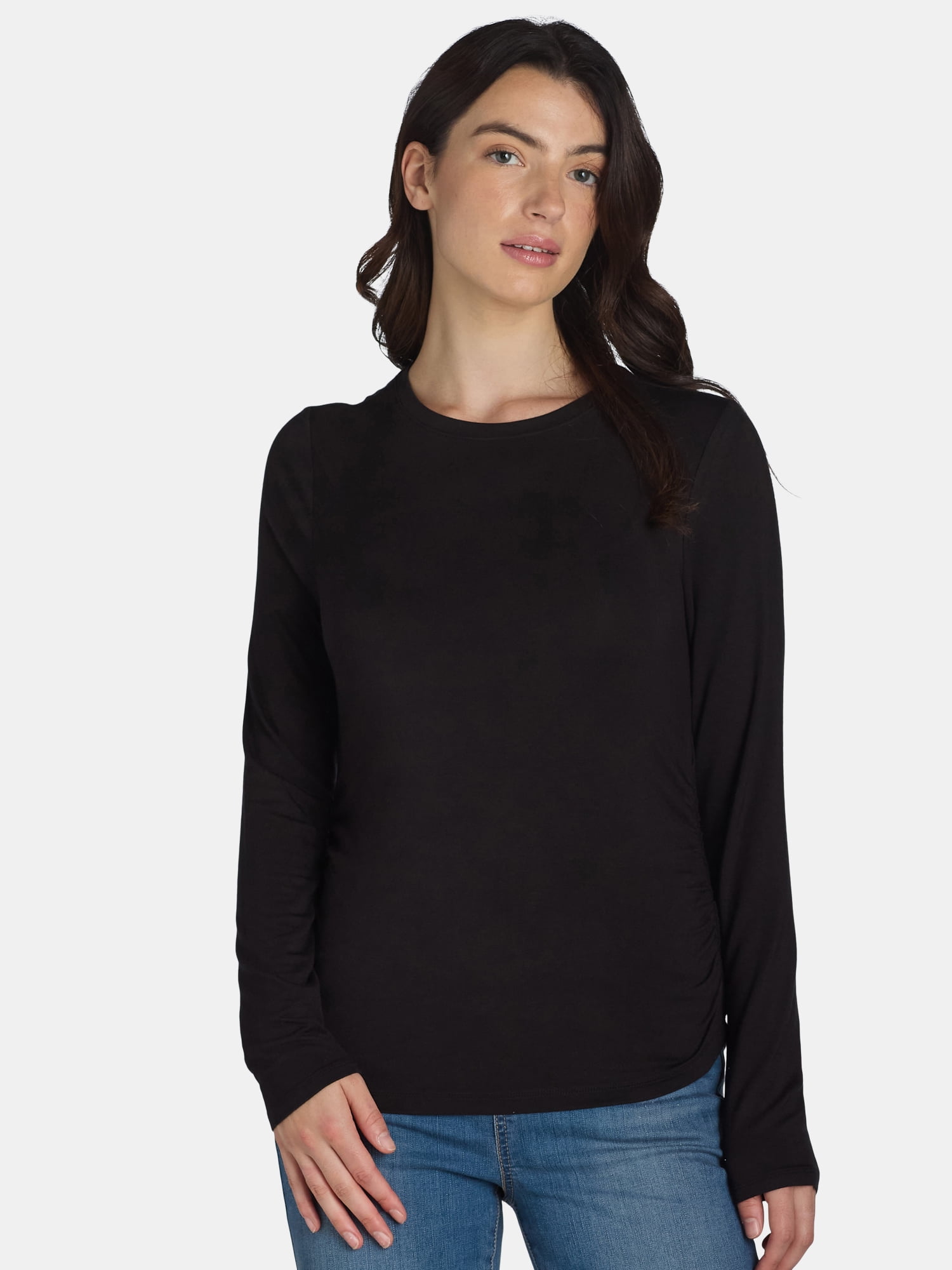 Time and Tru Women's Ruched Top with Long Sleeves, Sizes S-XXXL ...