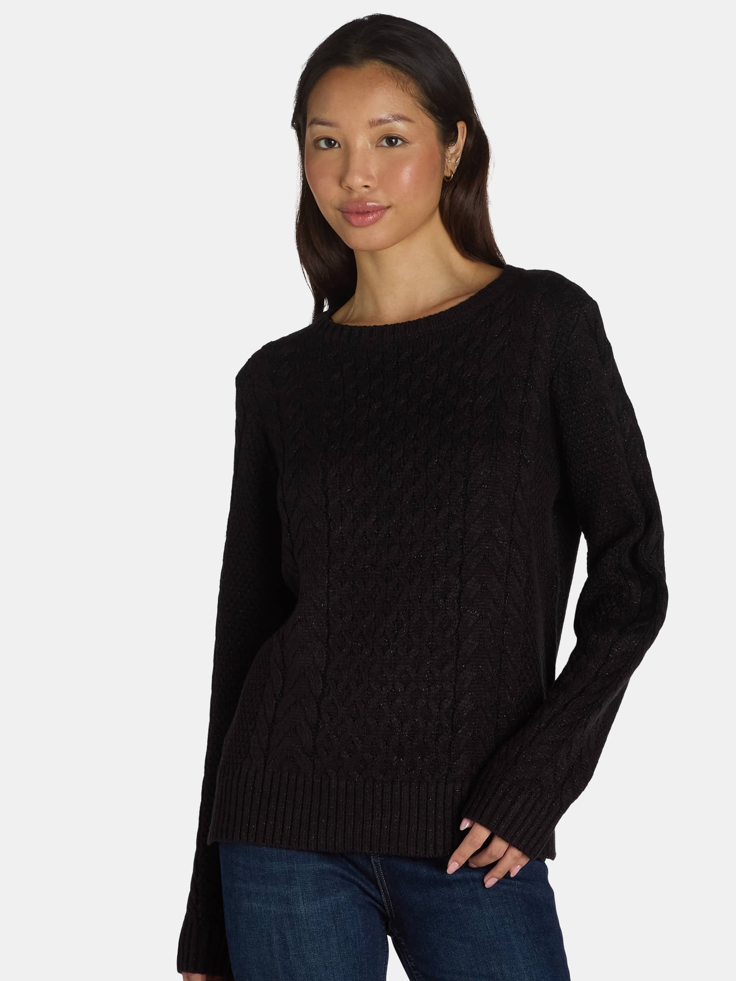 Time and Tru Women's Lurex Sweater with Long Sleeves, Midweight, Sizes ...
