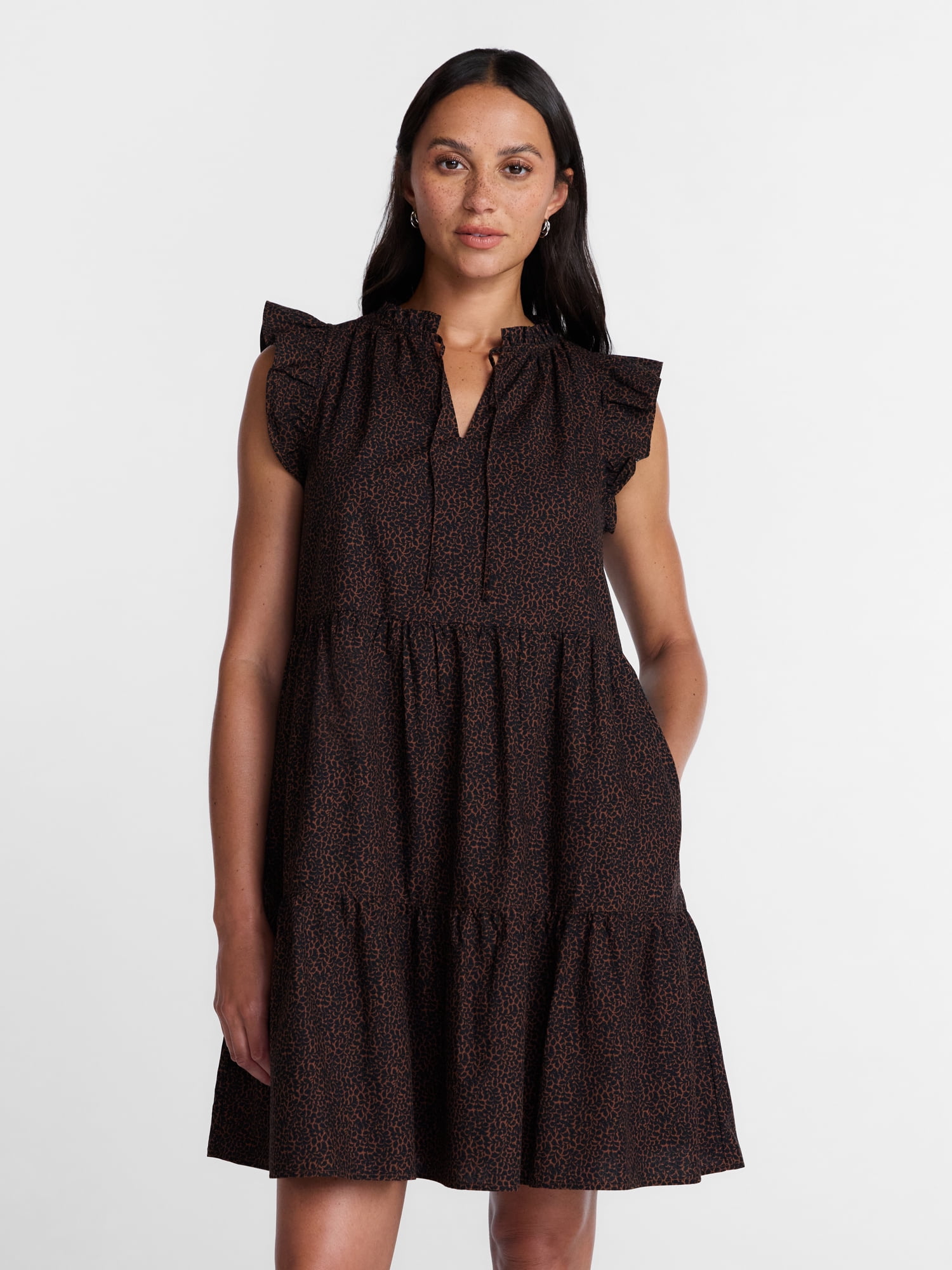 Time and Tru Women's and Women's Plus Tiered Cotton Mini Dress with ...
