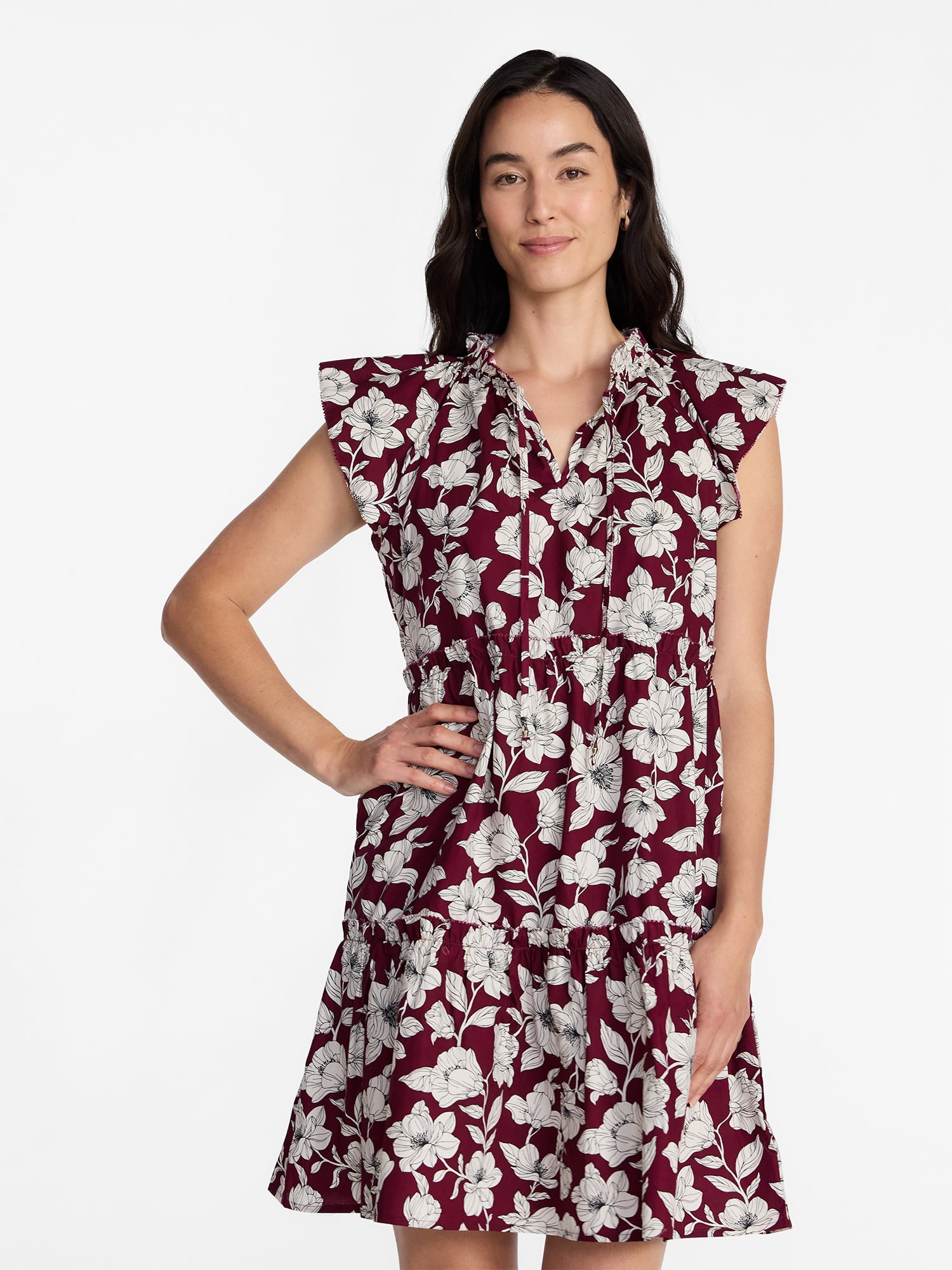 Time and Tru Women's and Women's Plus Tiered Cotton Mini Dress with ...