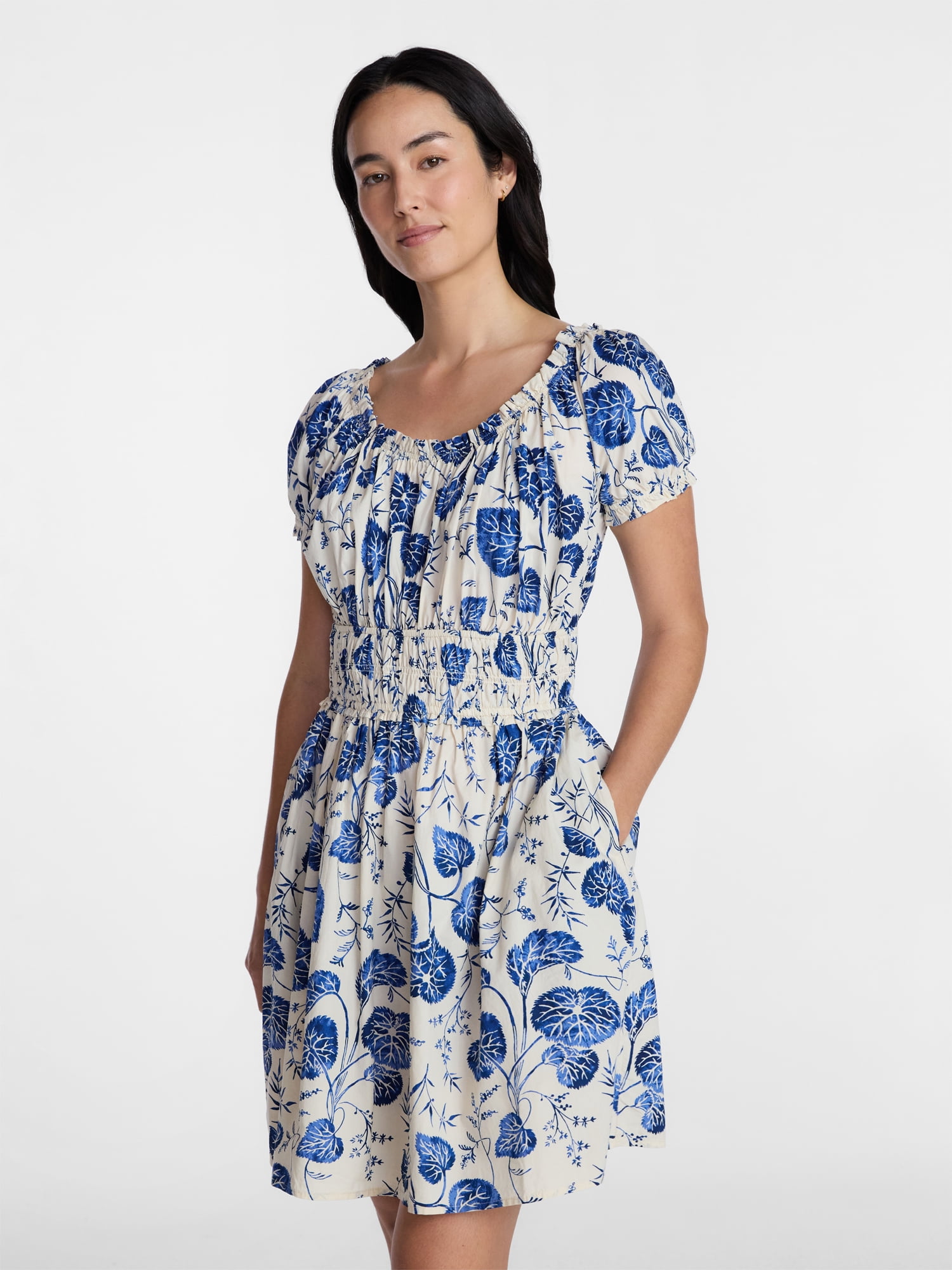 Time and Tru Women's and Women's Plus Cotton Peasant Mini Dress With ...