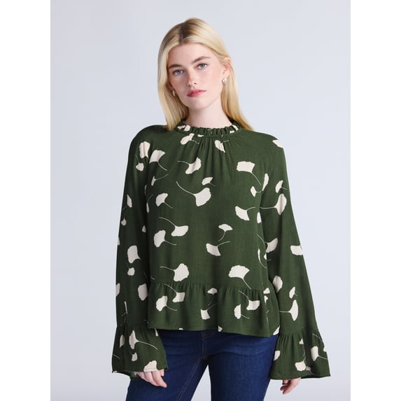 Time and Tru Women's Flowy High Neck Blouse, Size XS-XXXL - Walmart.com