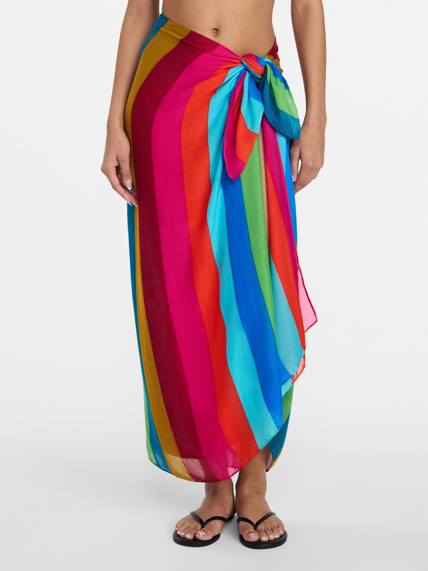 Time and Tru Women's Printed Pareo, One Size, Swim Stripe Red Delight ...