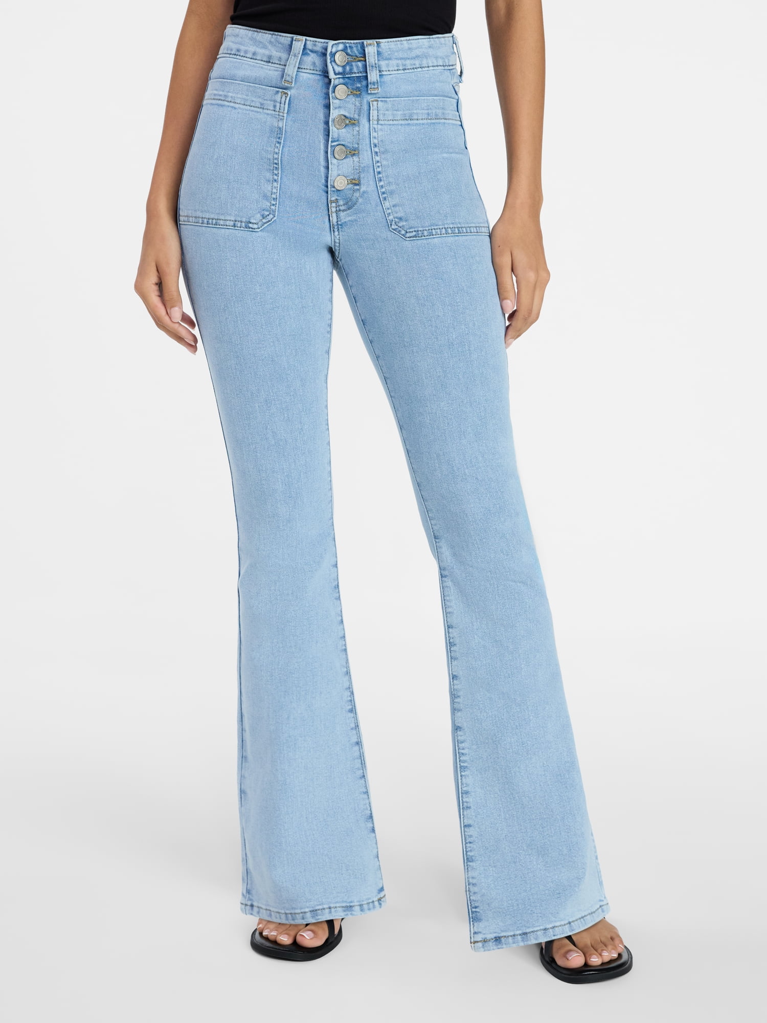 Time and Tru Women's Patch Pocket Flare Jeans, 31" Inseam, Sizes 0-22 ...
