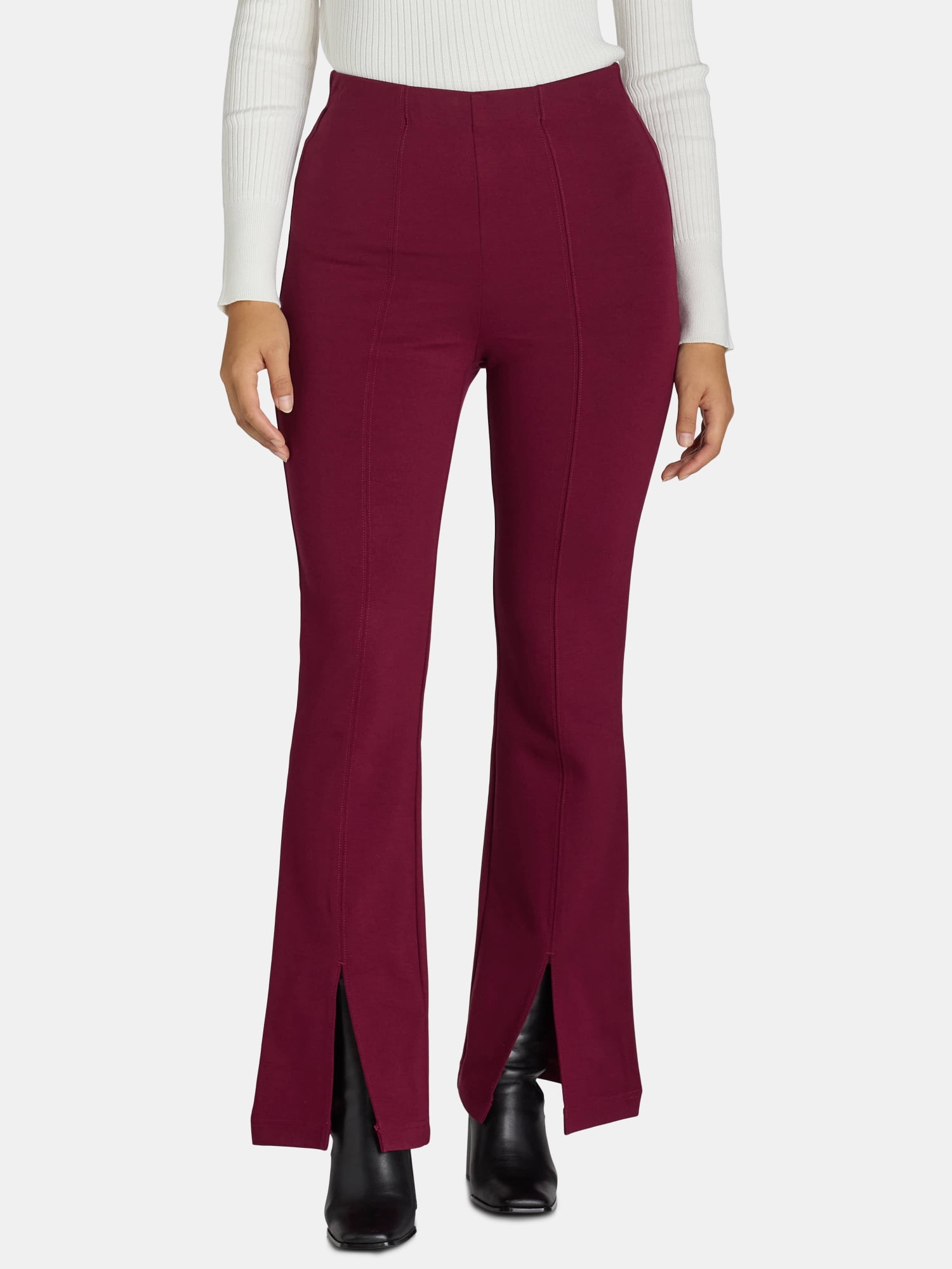 Time and Tru Women's Flare Ponte Knit Pants, Regular and Short Inseams ...