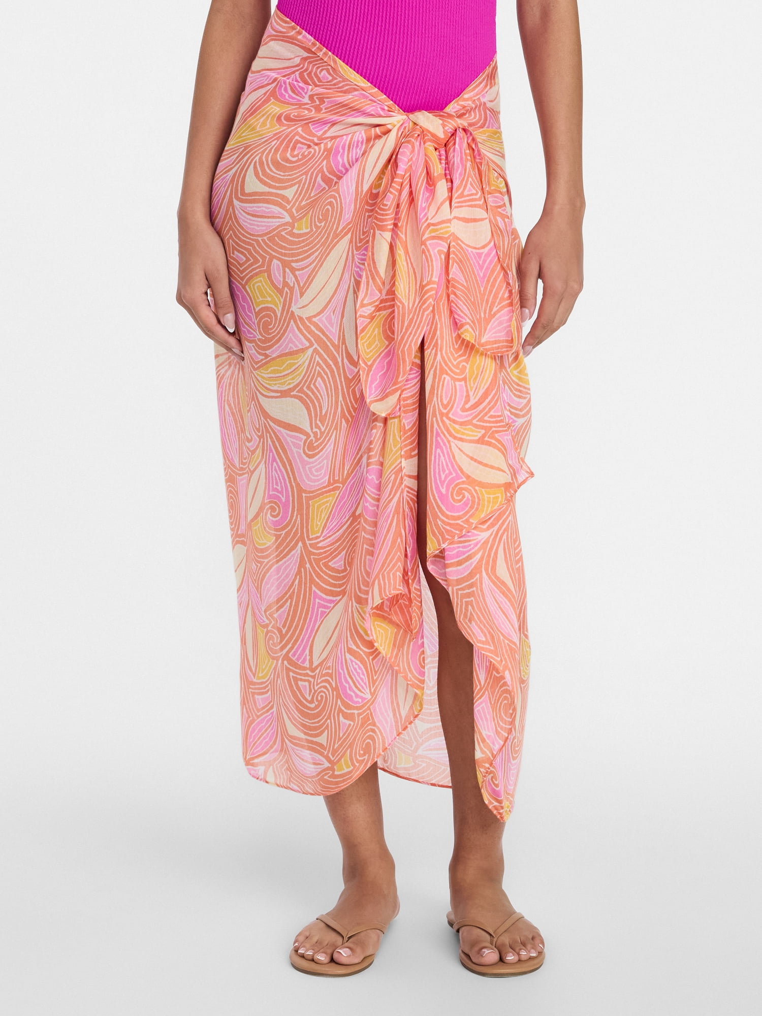 Time and Tru Women's Printed Pareo, One Size, Swirling Paisley Coral ...