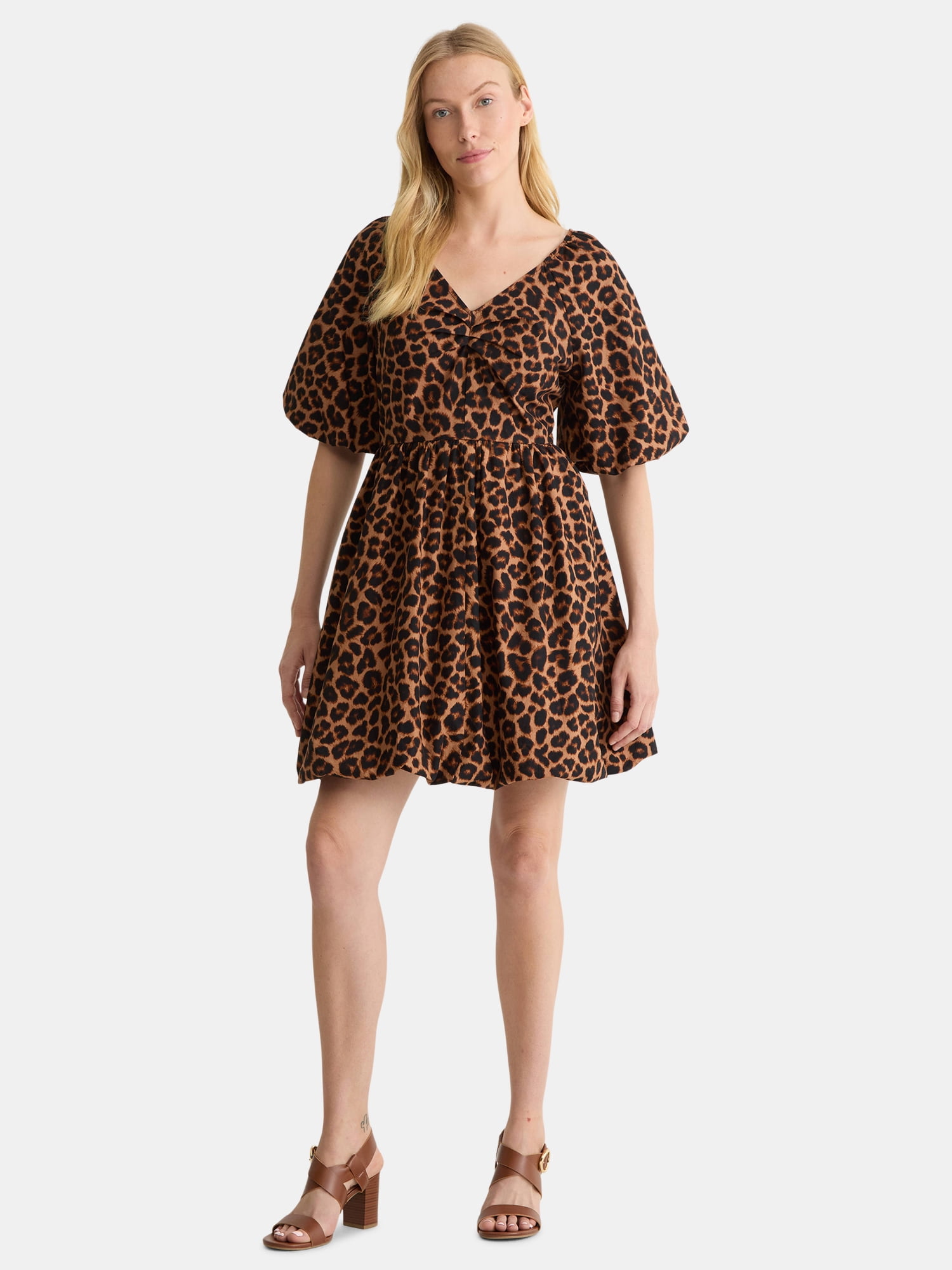 Time and Tru Women's and Women's Plus Cotton Bubble Hem Mini Dress with ...