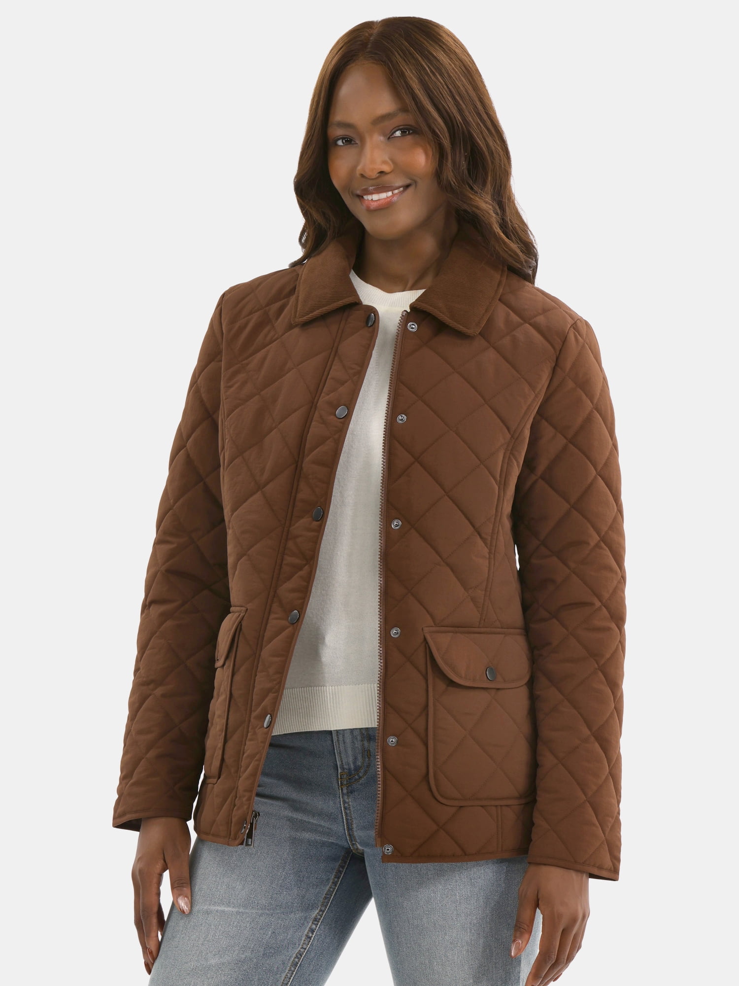 Time and Tru Women's Quilted Barn Coat, Midweight, Sizes XS-2X ...