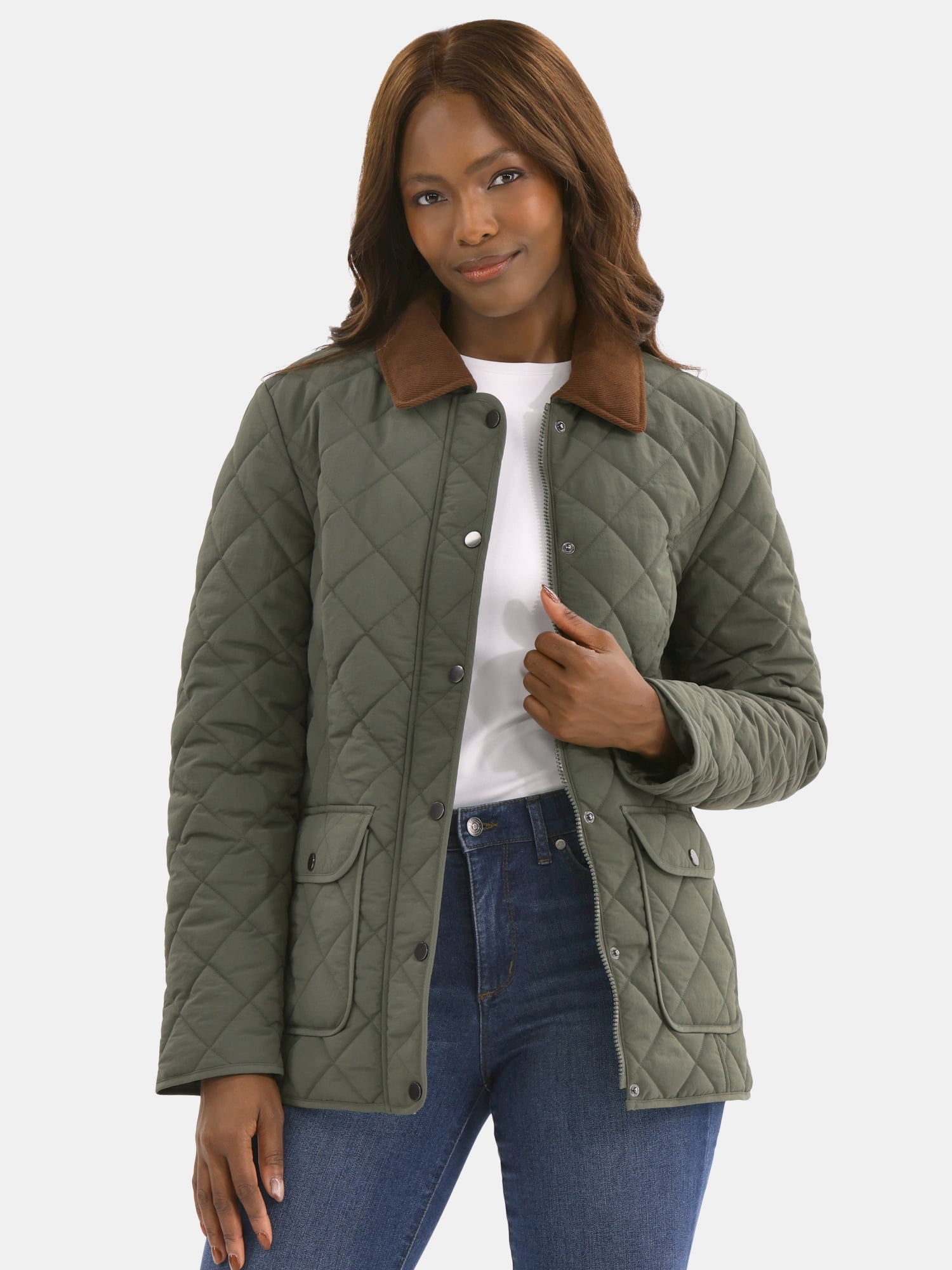 Time and Tru Women's Quilted Barn Coat, Midweight, Sizes XS-3X ...