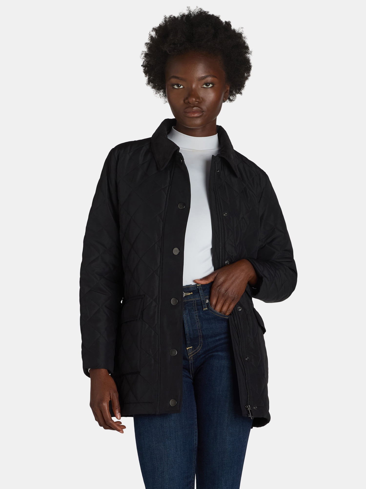 Time and Tru Women's and Women's Plus Quilted Barn Coat, Sizes XS-3X ...
