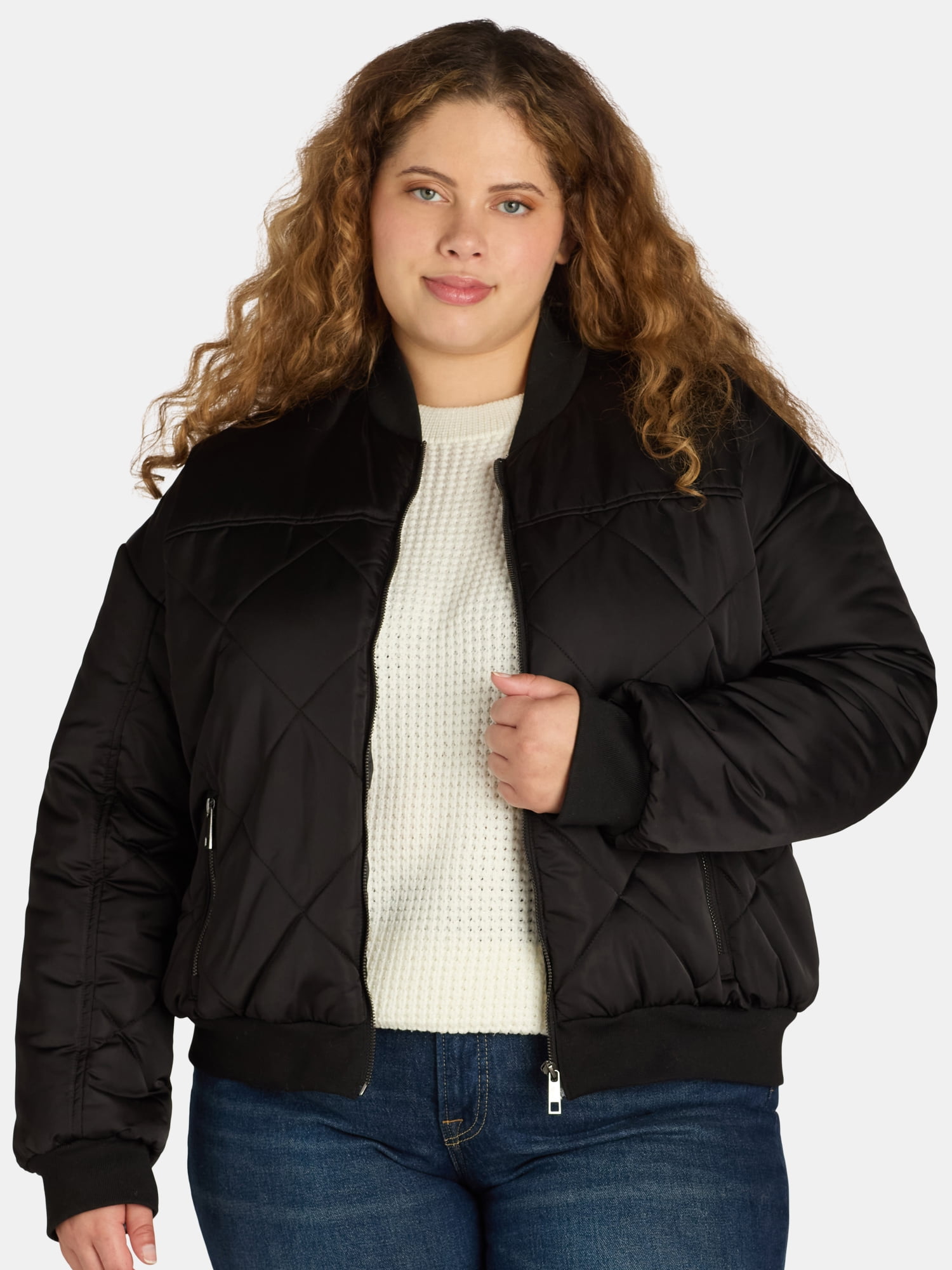 Time and Tru Women's and Women’s Plus Size Quilted Bomber Jacket, Sizes ...