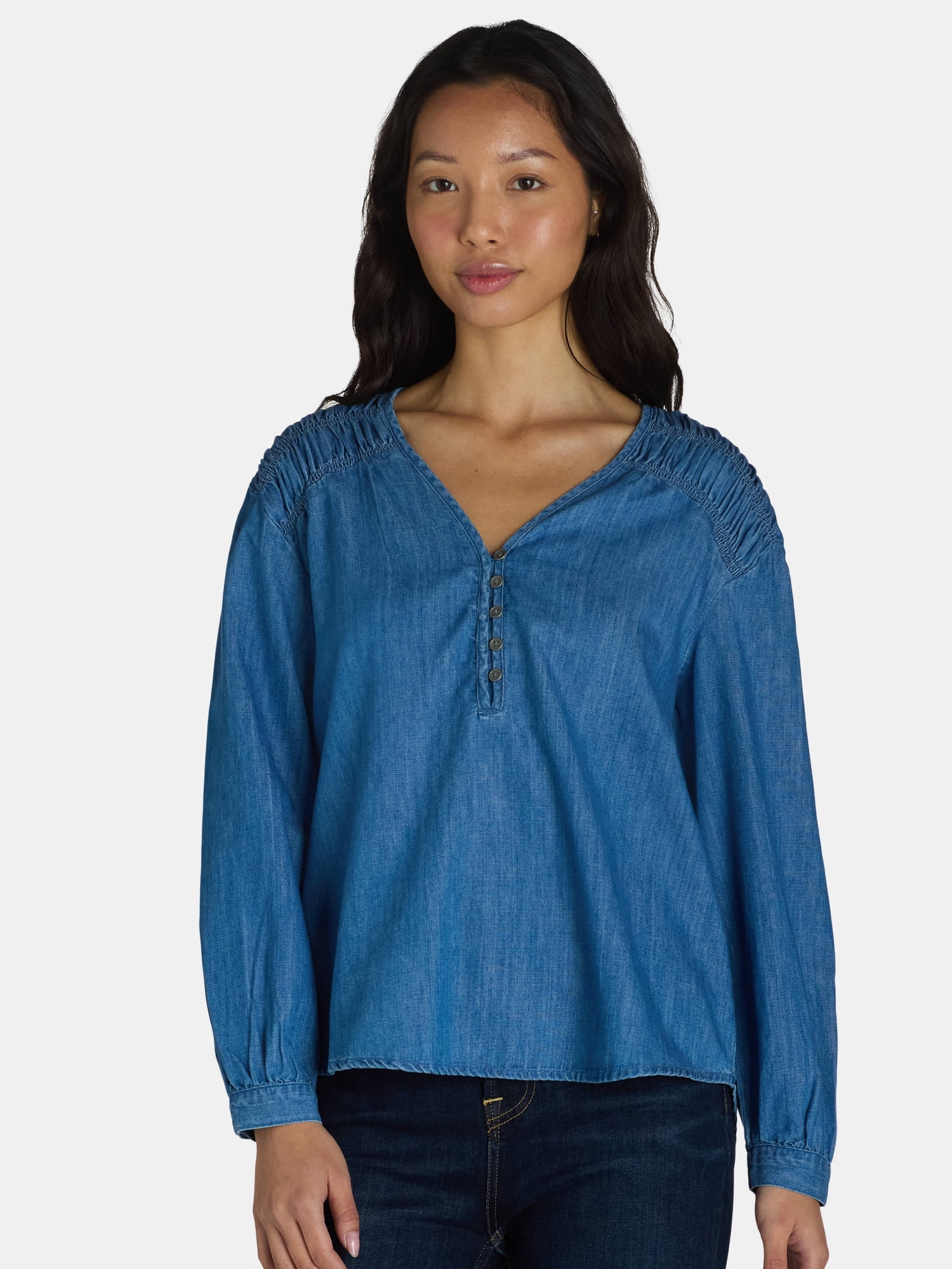 Time and Tru Women's Woven Relaxed Denim Top Size XS-XXXL - Walmart.com