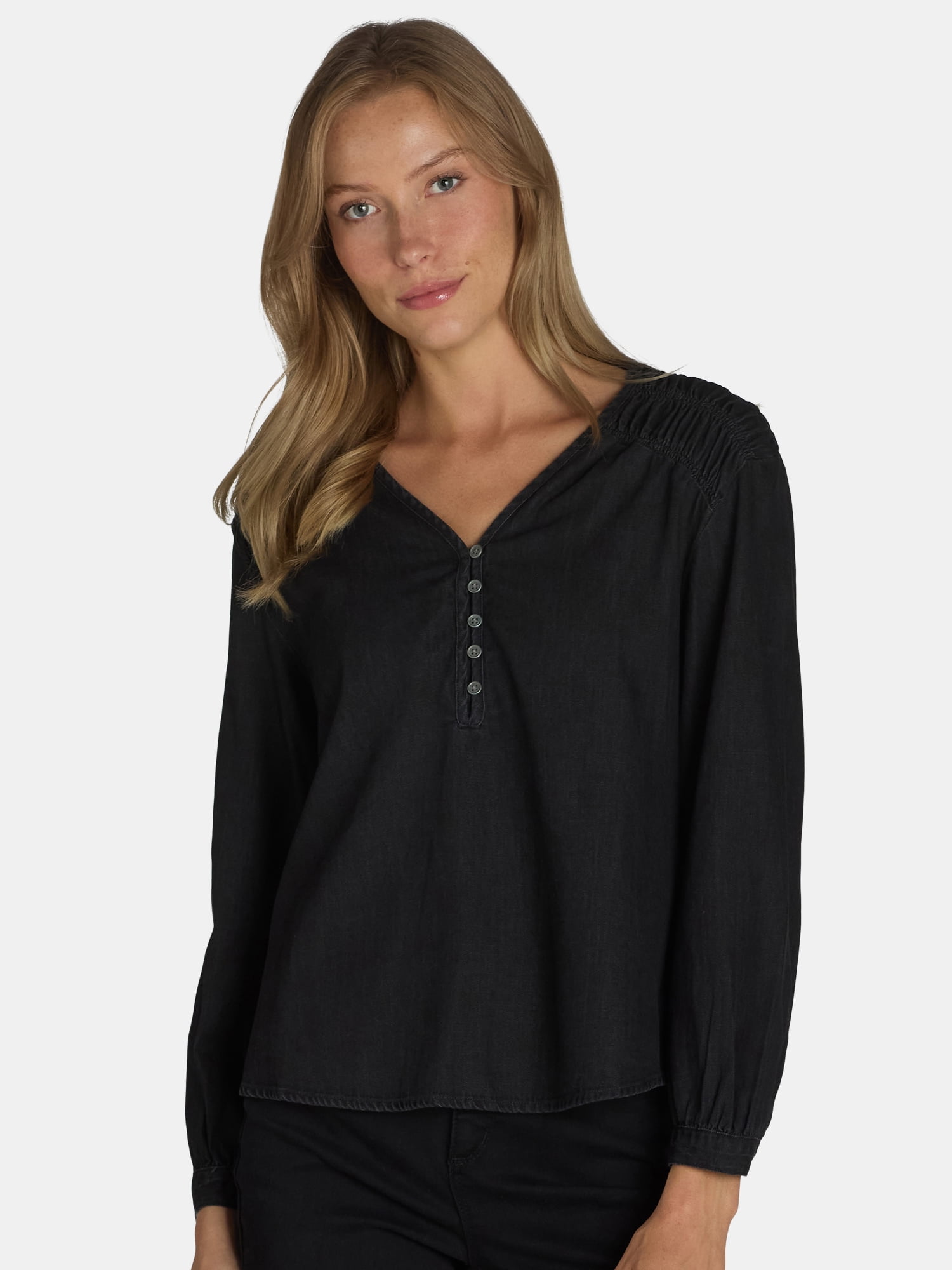 Time and Tru Women's Woven Relaxed Denim Top Size XS-XXXL - Walmart.com