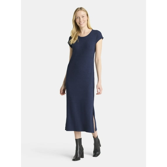 Time and Tru Women's Ribbed Column Dress with Short Sleeves, XS-XXXL ...