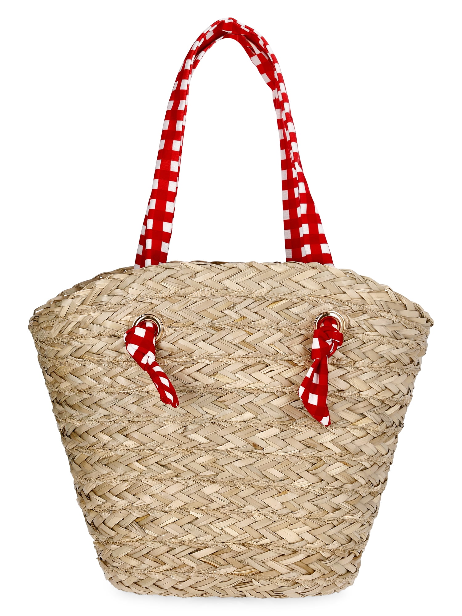 Time and Tru Women's Seagrass Beach Tote, Natural/Red - Walmart.com