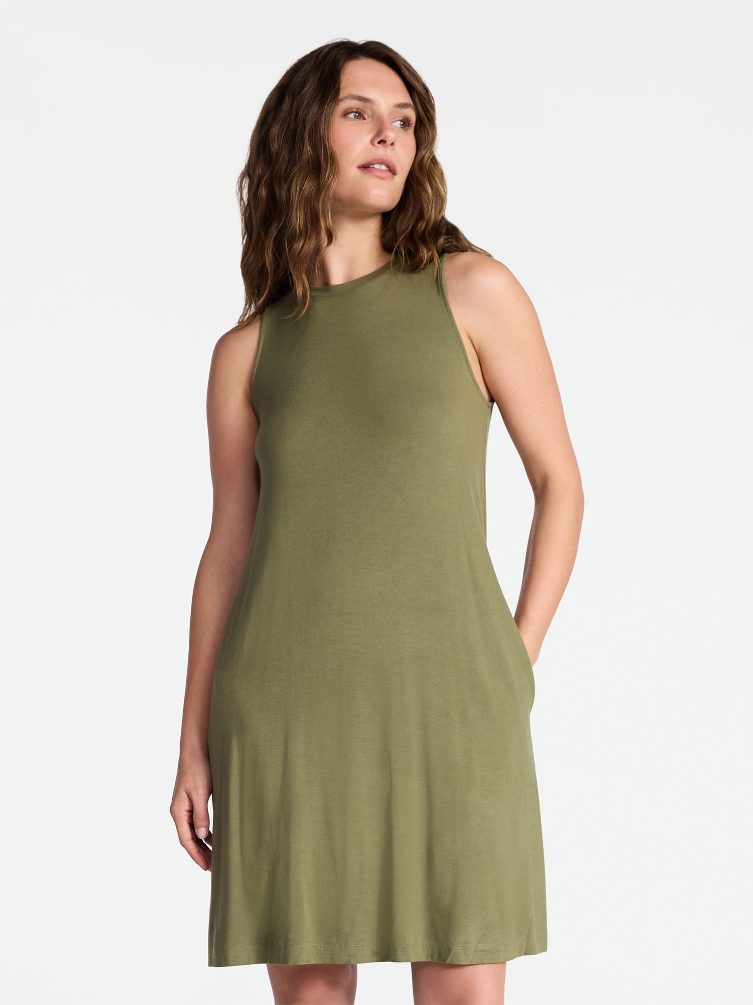 Time and Tru Women’s Sleeveless Knit Swing Dress, Sizes XS-XXXL ...