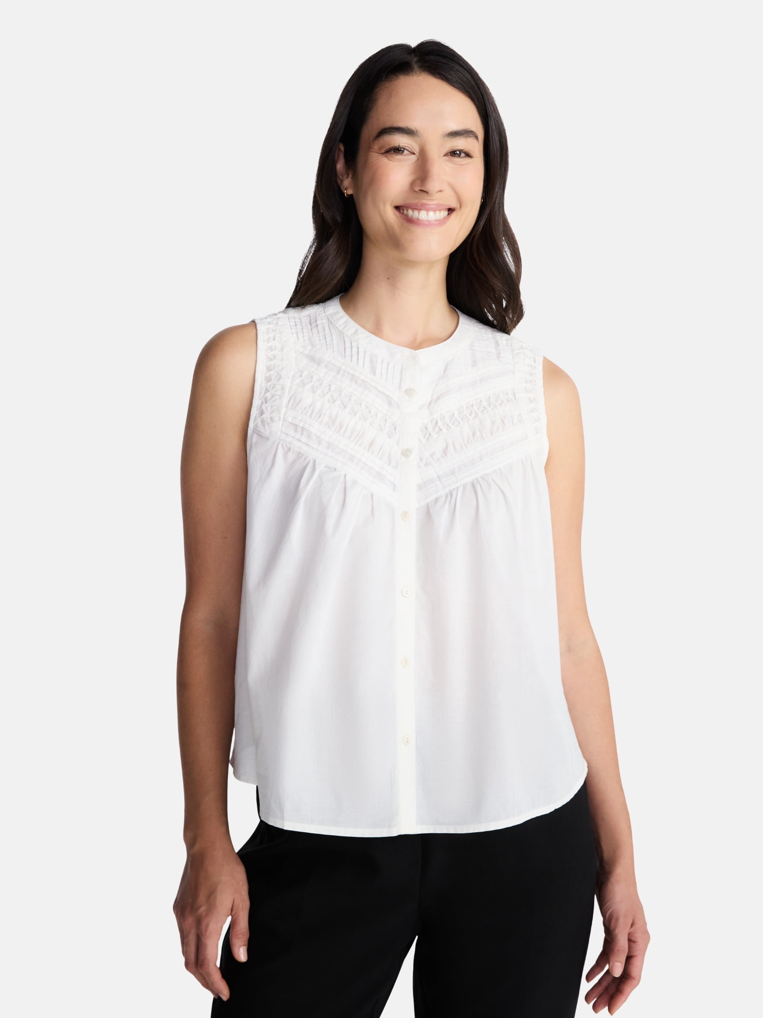 Time and Tru Women's Cotton Sleeveless Pleated Top, Sizes XS-XXXL ...