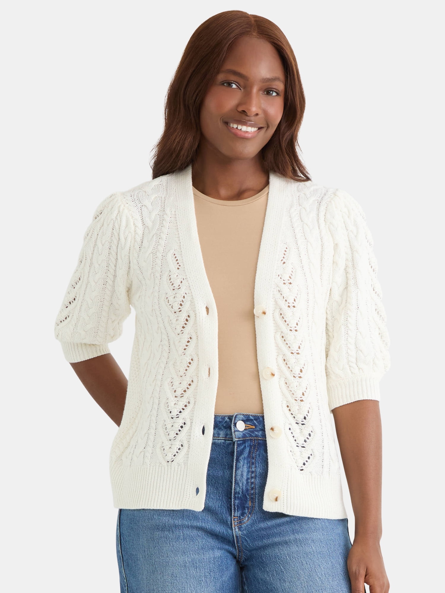 Time and Tru Women's Boyfriend Cardigan with Short Sleeves, Lightweight ...