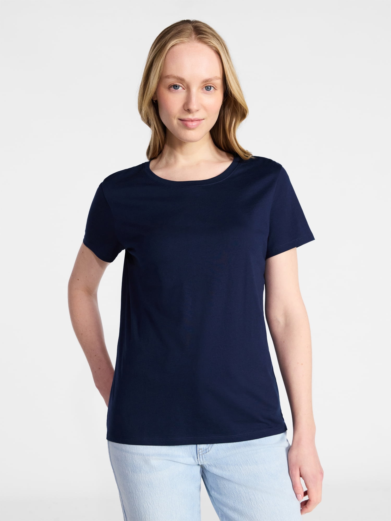 Time and Tru Women's Cotton Crewneck Tee with Short Sleeves, Sizes XS ...