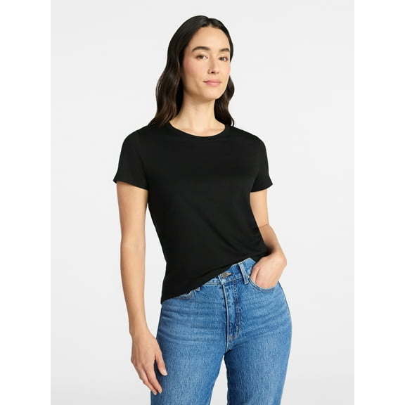 Time and Tru Women’s V-neck Slub Tee with Short Sleeves, Sizes XS-XXXL ...