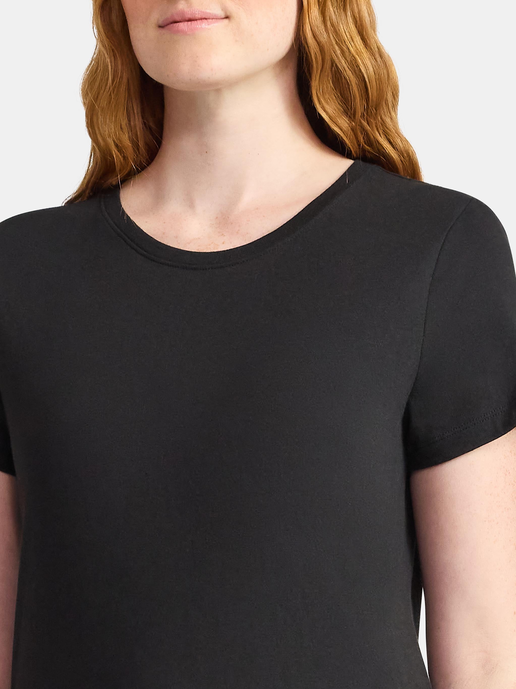 Time and Tru Women's Cotton Crewneck Tee with Short Sleeves, Sizes XS ...