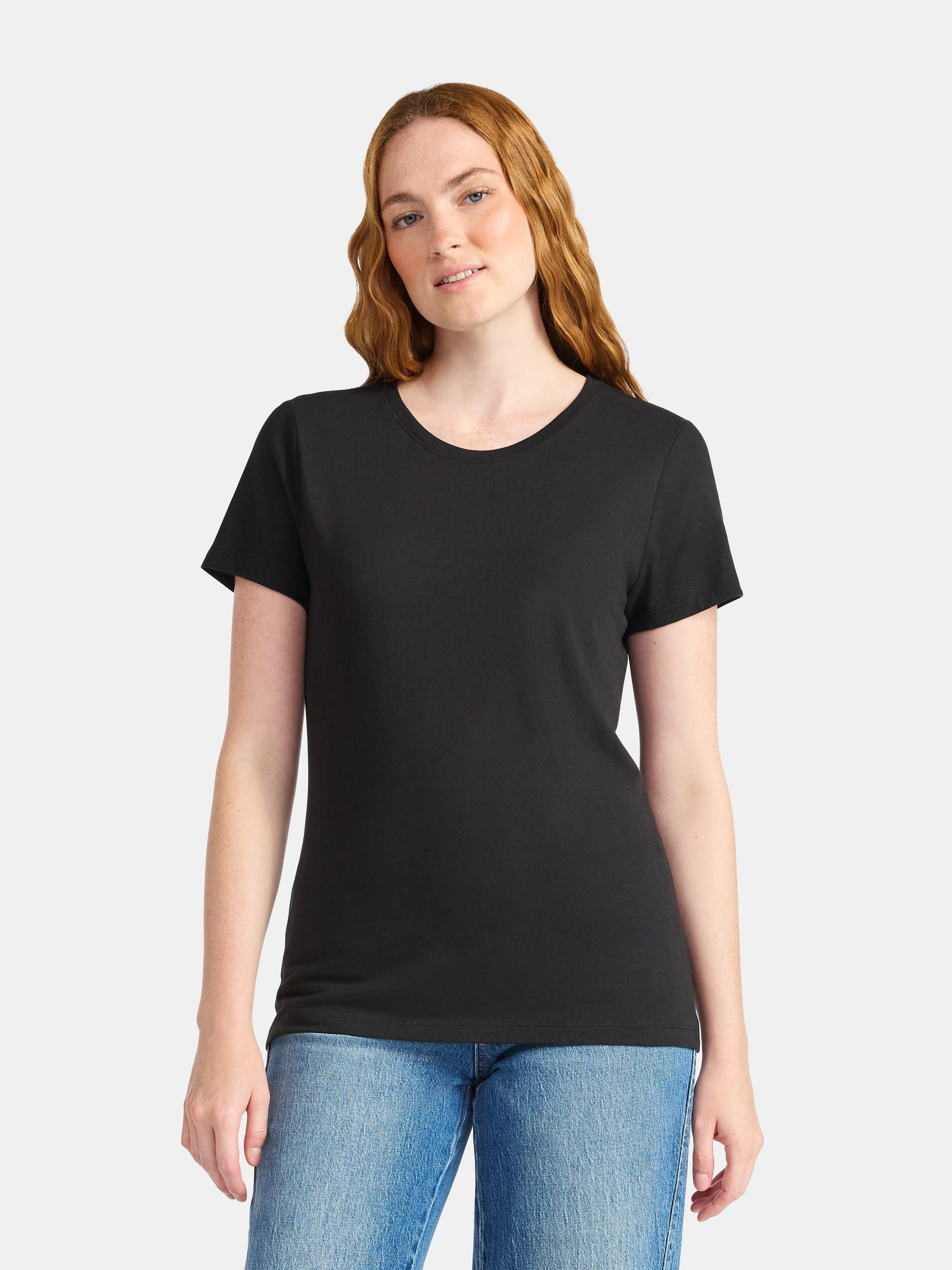 Time and Tru Women's Cotton Crewneck Tee with Short Sleeves, Sizes XS ...