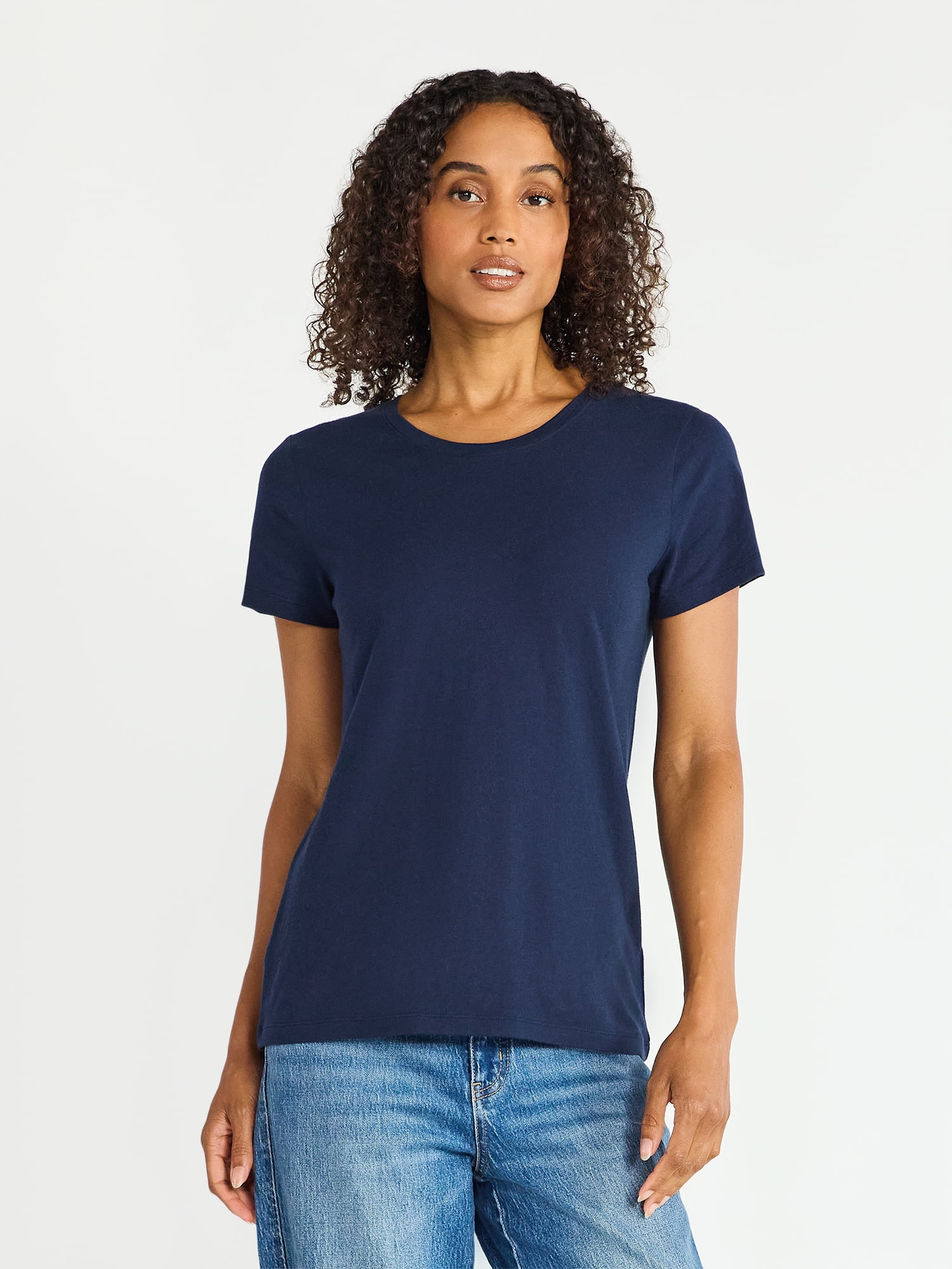 Time and Tru Women's Cotton Crewneck Tee with Short Sleeves, Sizes XS ...