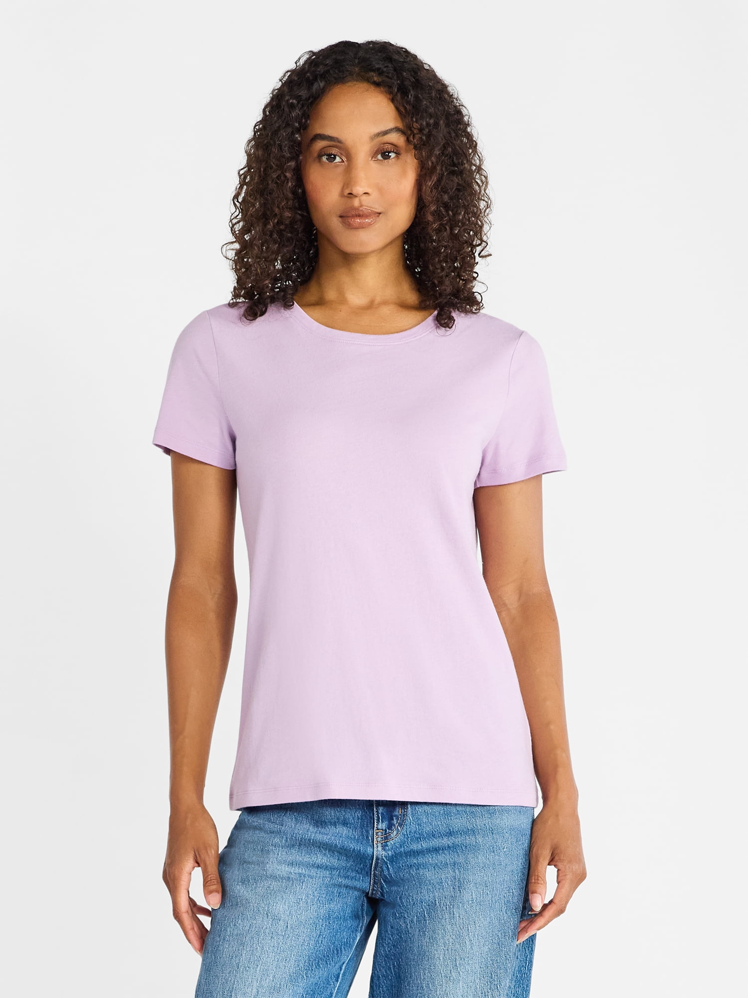 Time and Tru Women's Cotton Crewneck Tee with Short Sleeves, Sizes XS ...
